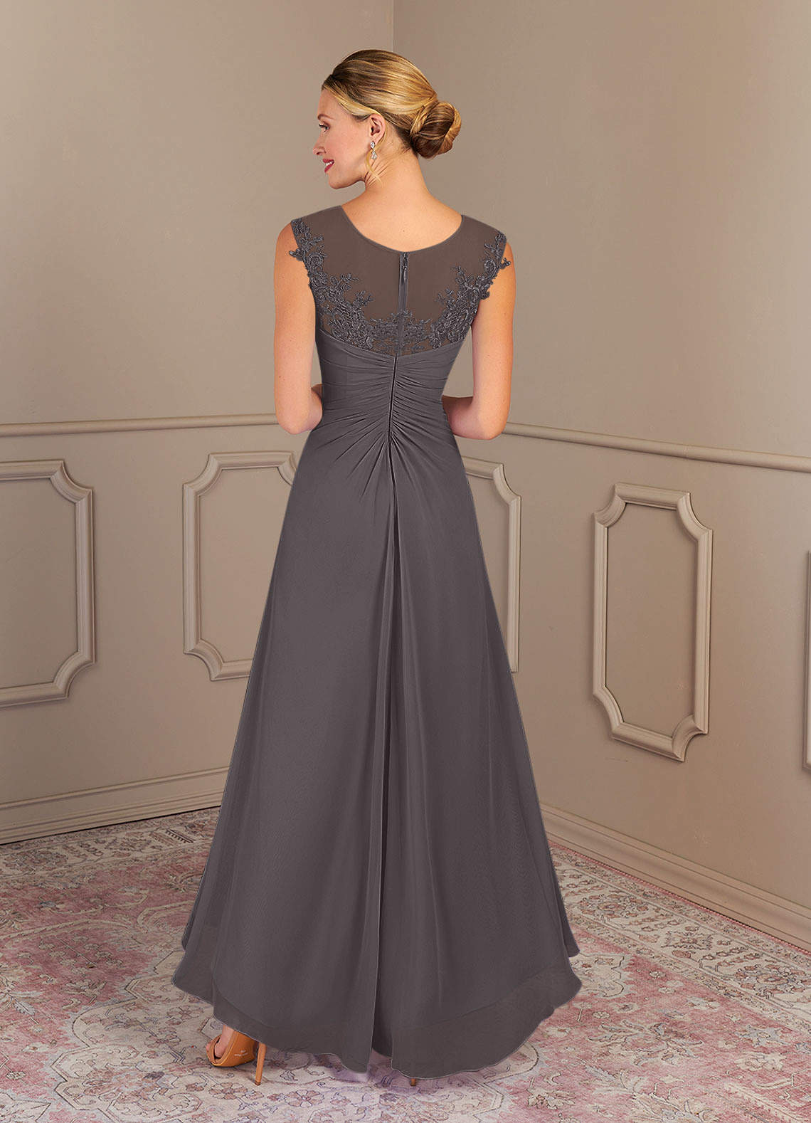 Steel Grey Azazie Endora A-Line Scoop Lace Chiffon Asymmetrical Dress ...