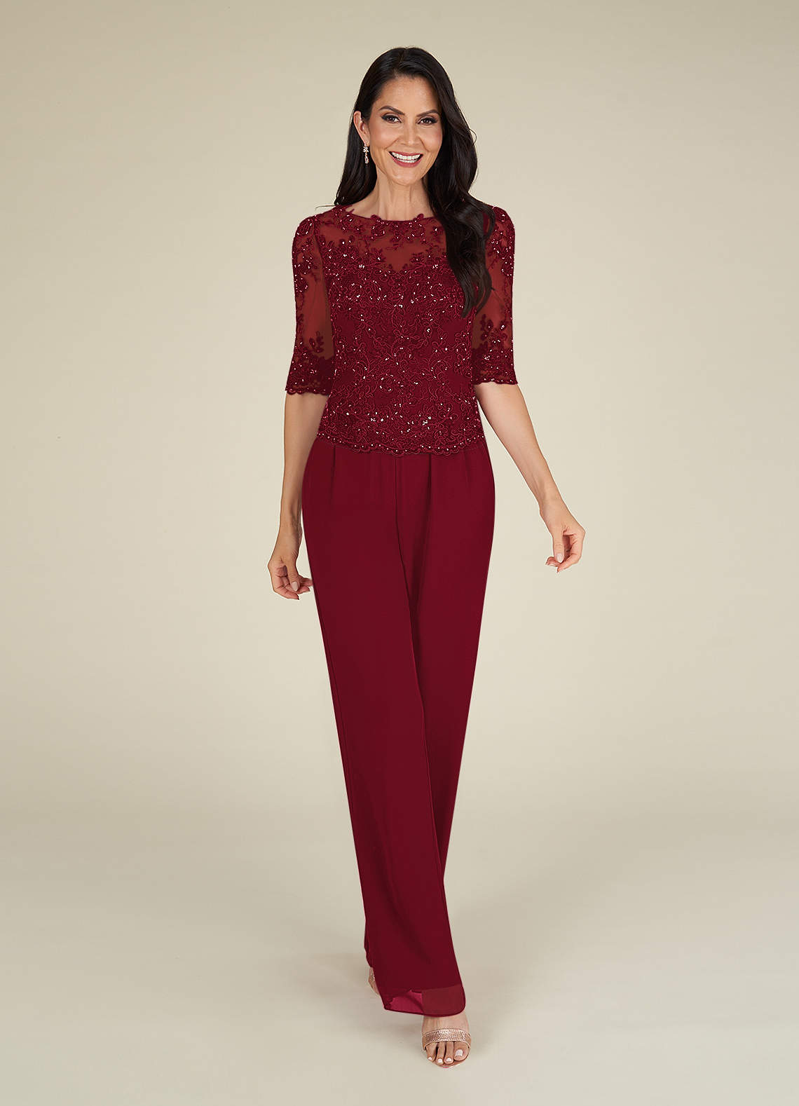 Azazie Florida Burgundy Jumpsuit Pantsuit Sequins Chiffon Dress Azazie