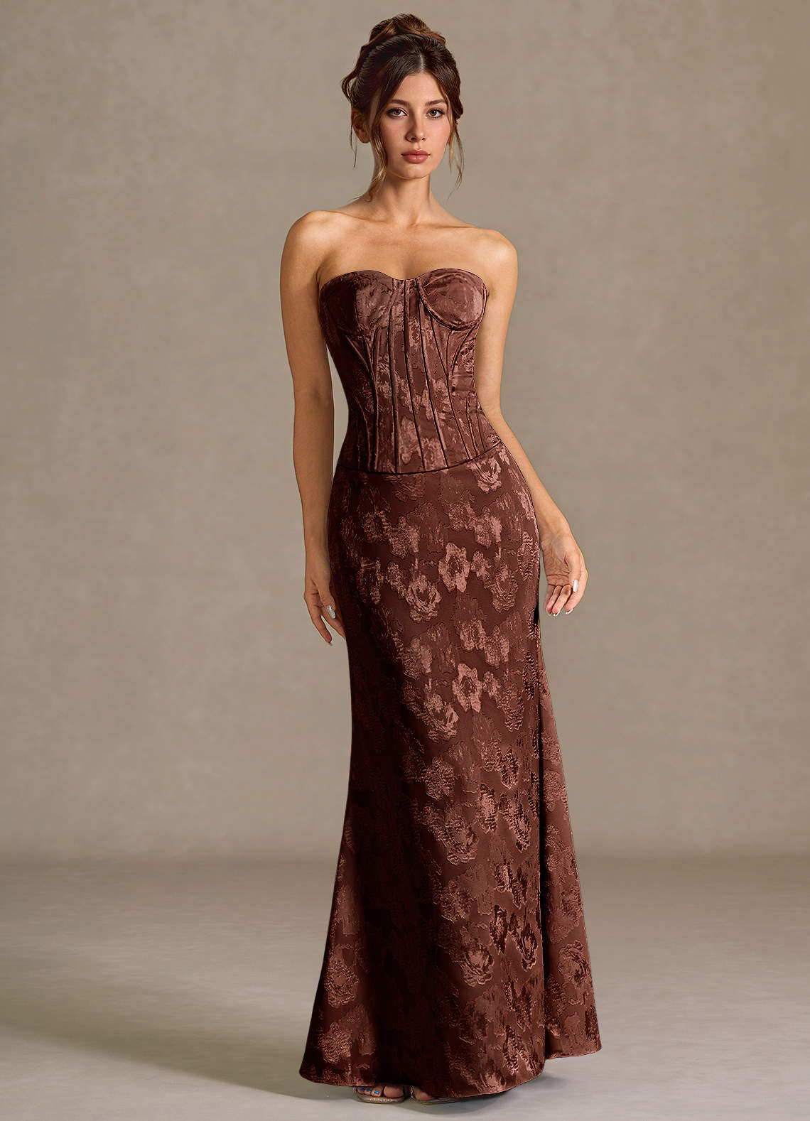 Alyssa Mocha Coco Corset Two-Piece Dress | Azazie CA