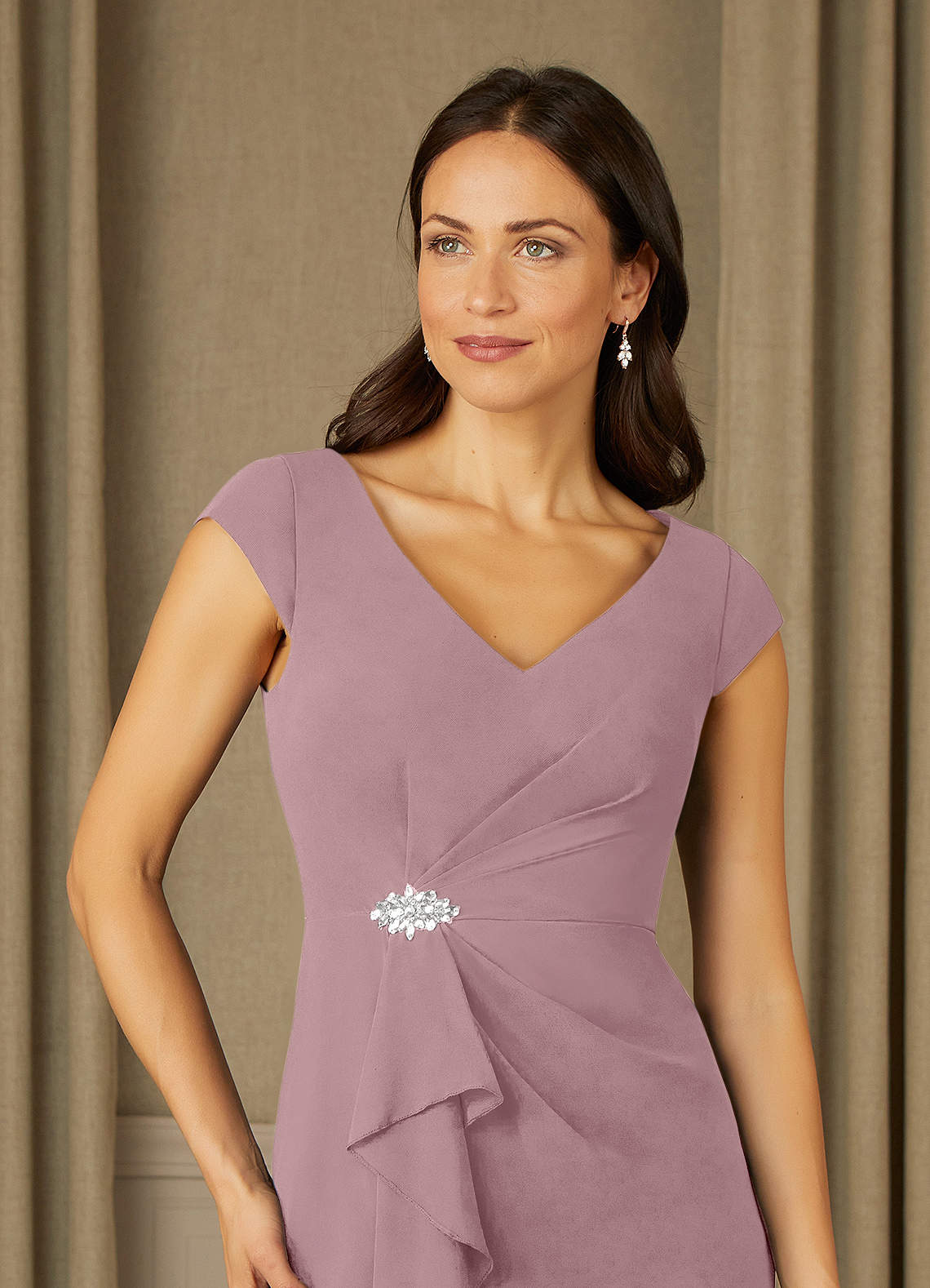 Azazie Nola Dusty Rose Sheath V-Neck Pleated Chiffon Dress | Azazie