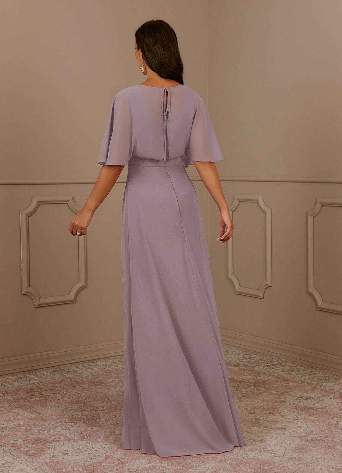 Azazie Oksana Dusk A-Line V-Neck Pleated Chiffon Dress | Azazie