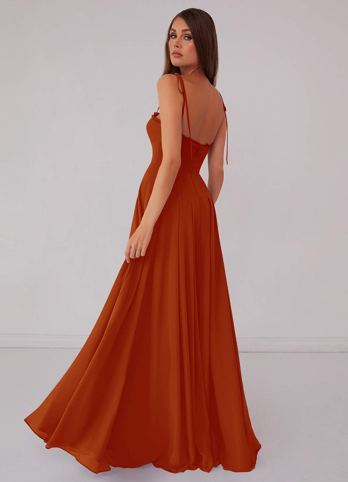 Paprika Box Pleated Chiffon A-Line Dress Bridesmaid Dresses | Azazie