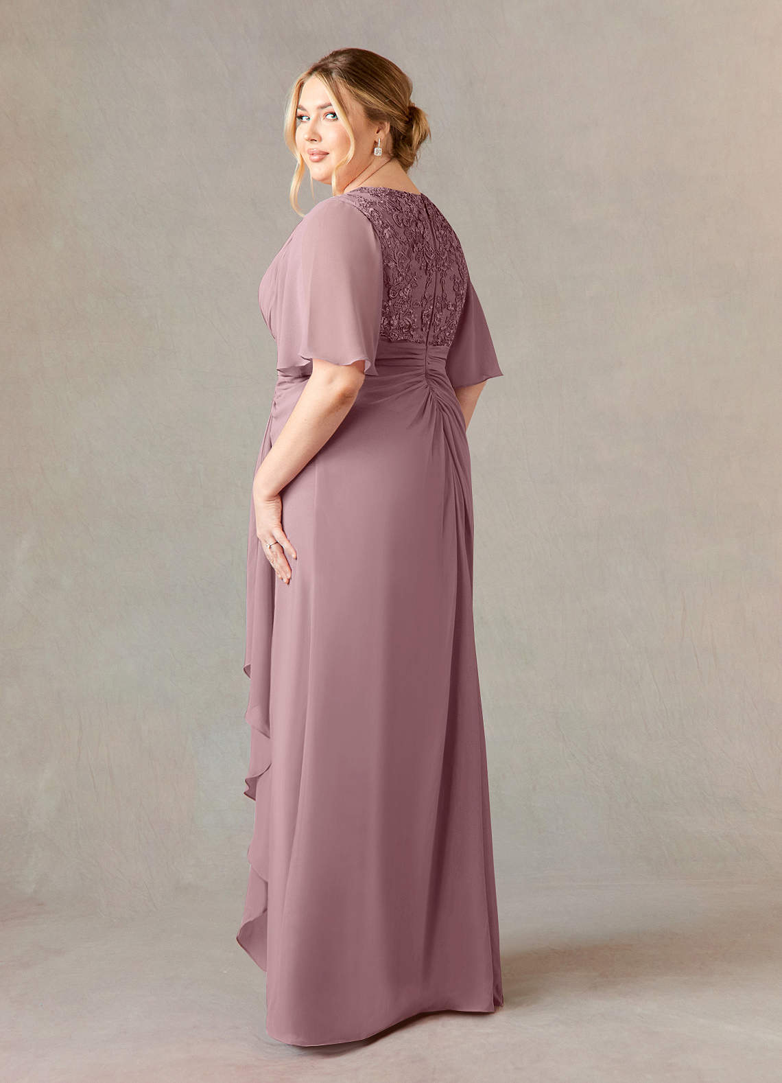 Azazie Carson Dusty Rose A-Line V-Neck Lace Chiffon Dress | Azazie