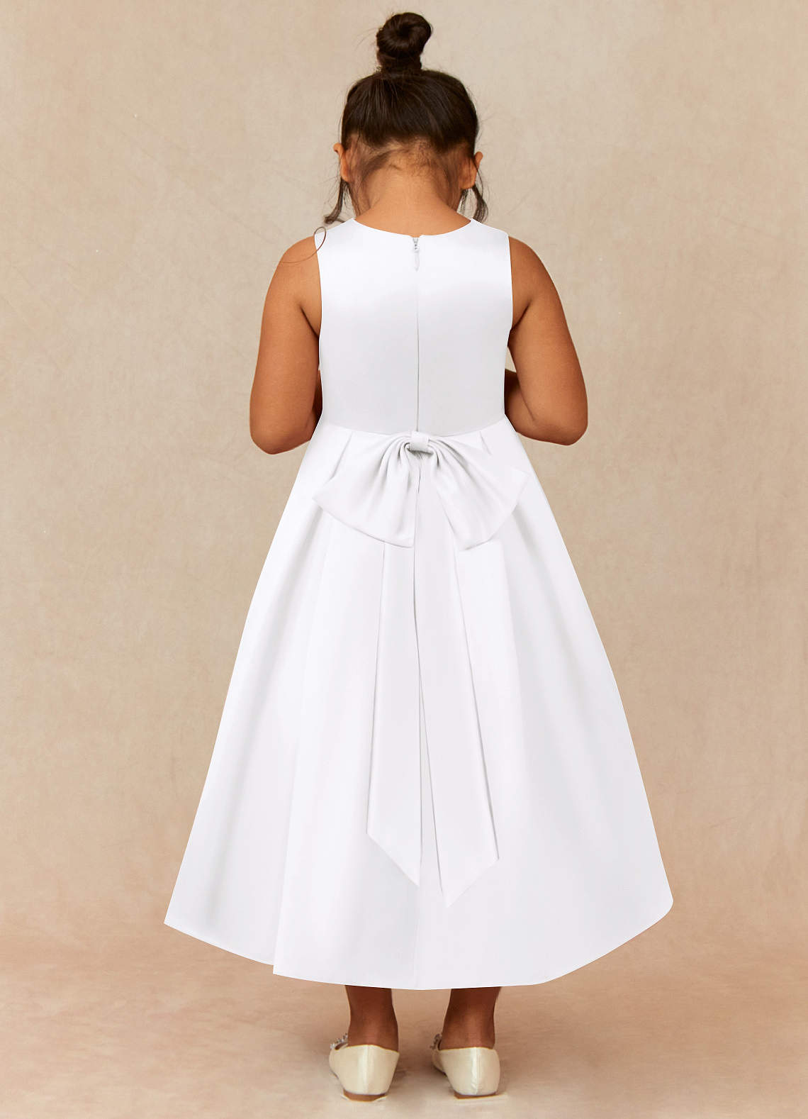 White Azazie Ronda A-Line Pleated Matte Satin Ankle-Length Dress | Azazie