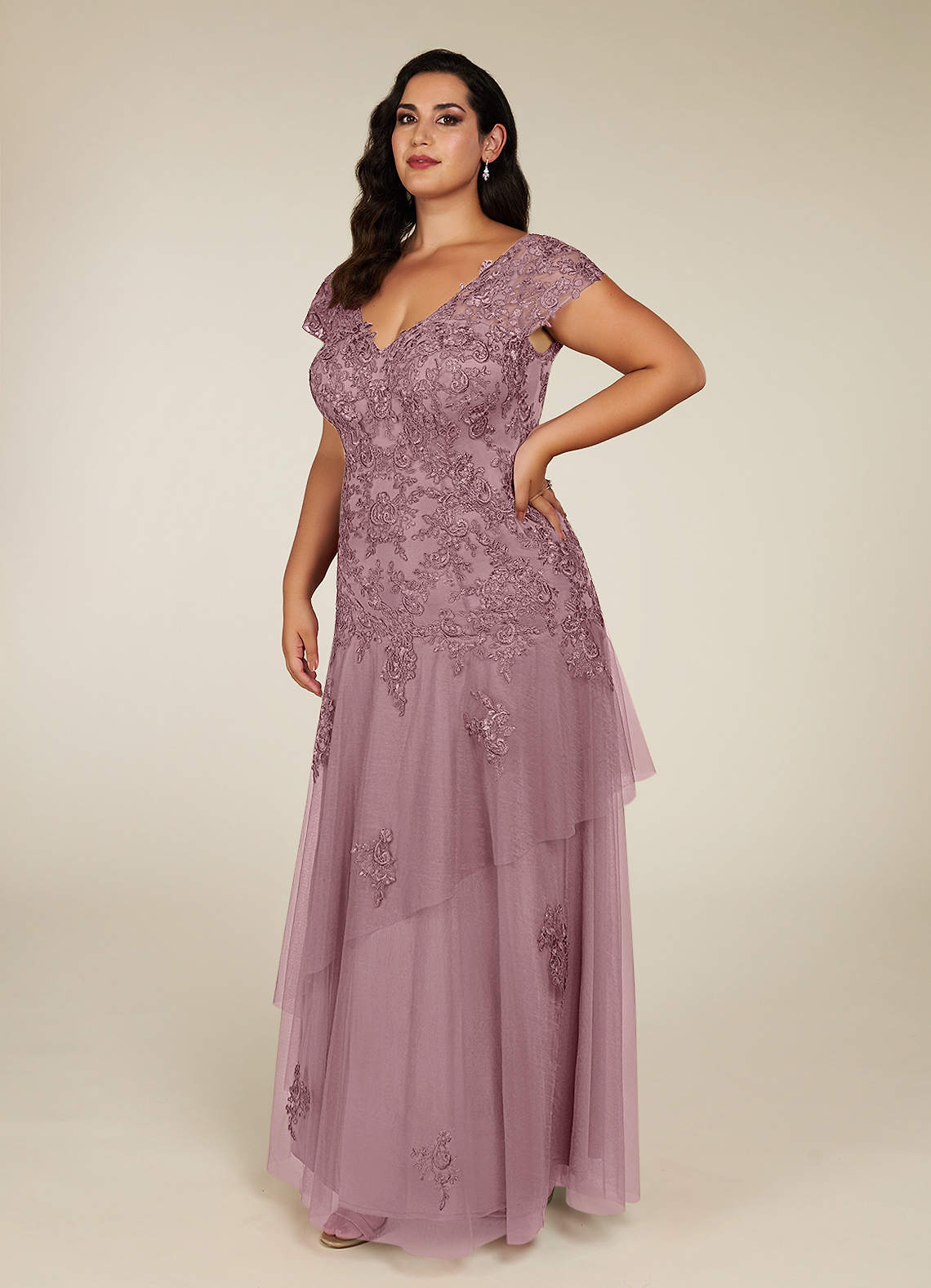 Dusty Rose Azazie Romy Mermaid V-Neck Sequins Tulle Floor-Length Dress ...