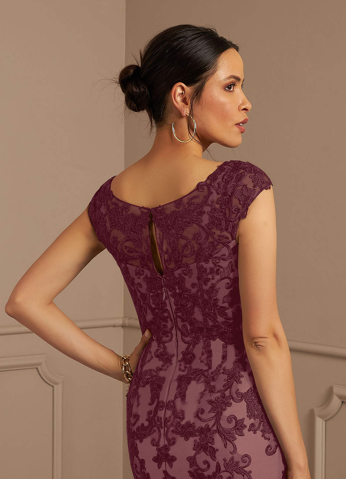 Azazie Melena Cabernet Champagne Mermaid Lace Tulle Dress | Azazie