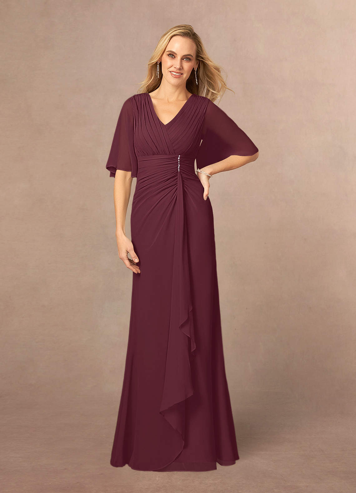 Azazie Carson Cabernet A-Line V-Neck Lace Chiffon Dress | Azazie