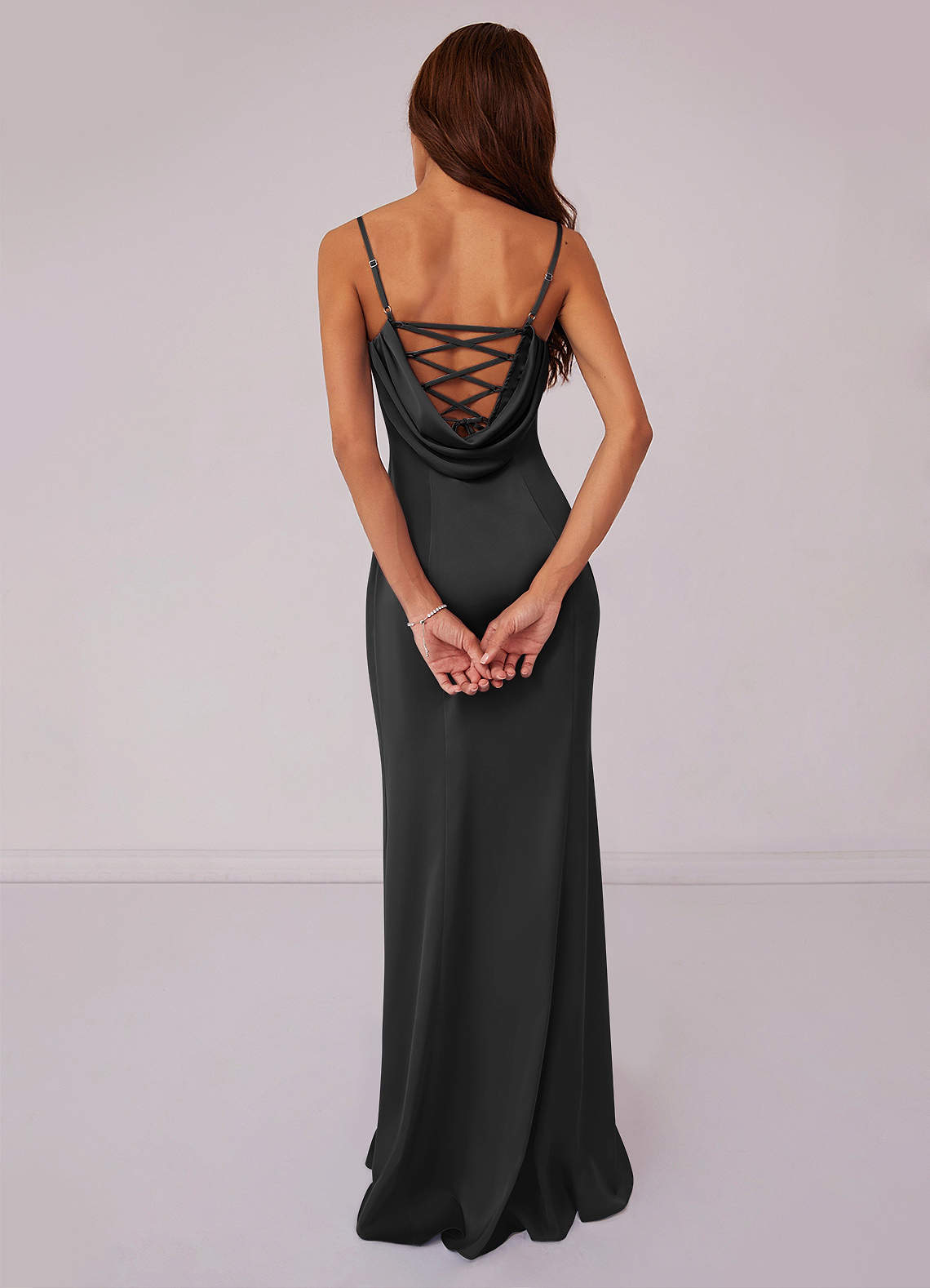 Noir Robe sirène plissée en satin extensible à lacets Robes de ...