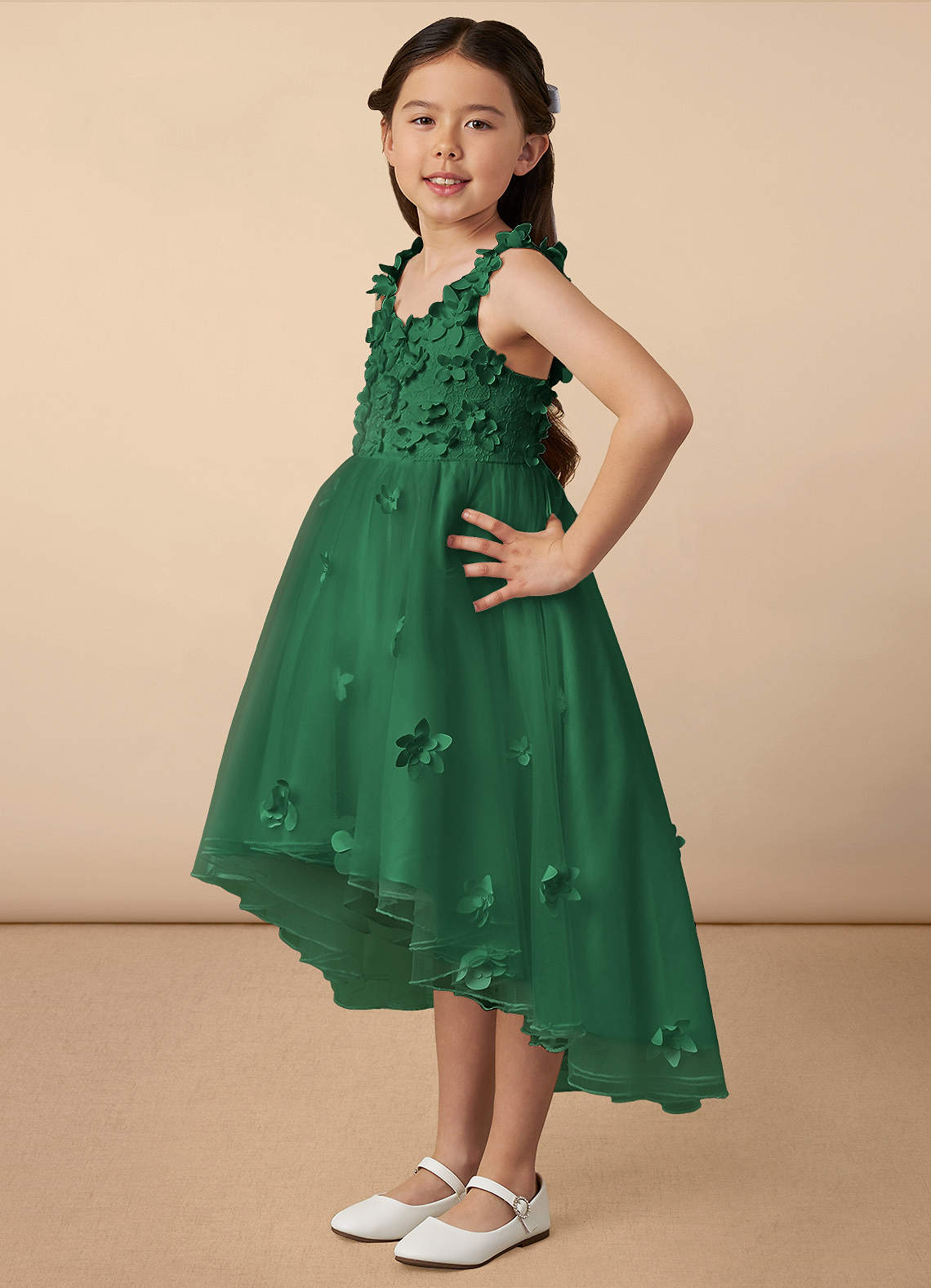 Dark Green Azazie Ceres Dark Green Ball-Gown Lace Tulle Dress | Azazie