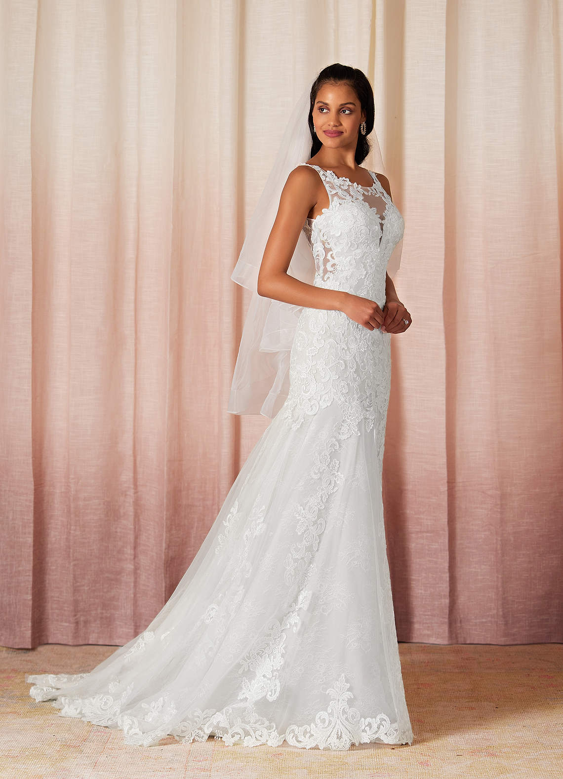 Diamond White Azazie Divine Mermaid Sequins Tulle Cathedral Train Dress ...
