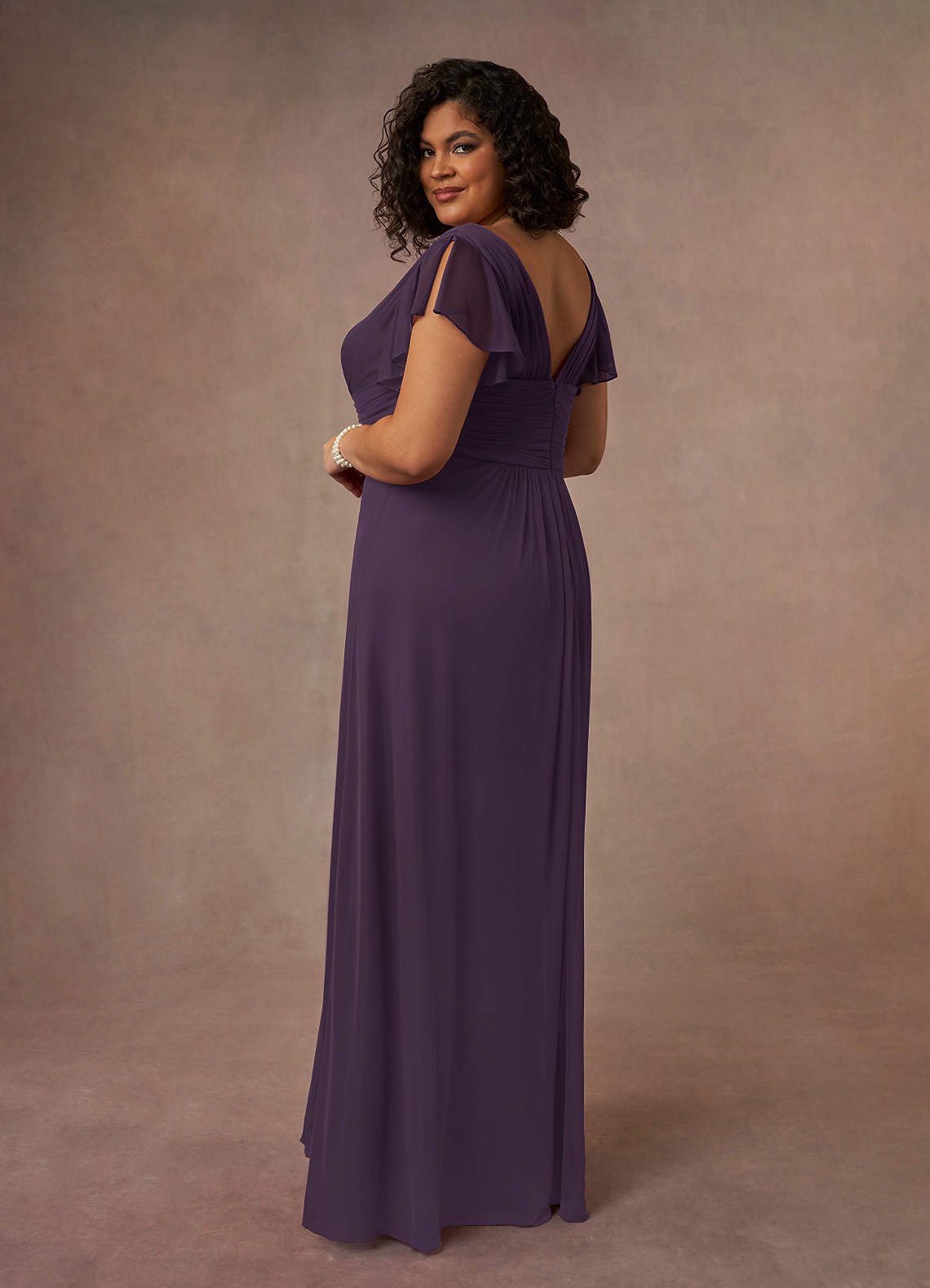 Azazie Reneya Plum A-Line Pleated Mesh Dress | Azazie