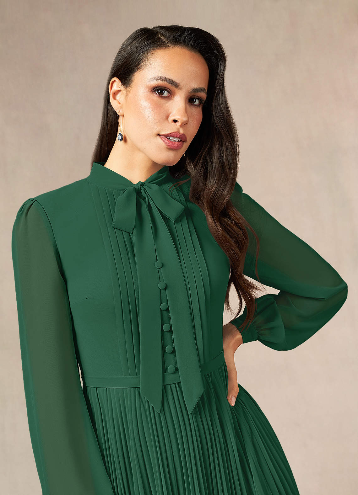 Dark Green Azazie Adellah A-Line Pleated Chiffon Floor-Length Dress ...