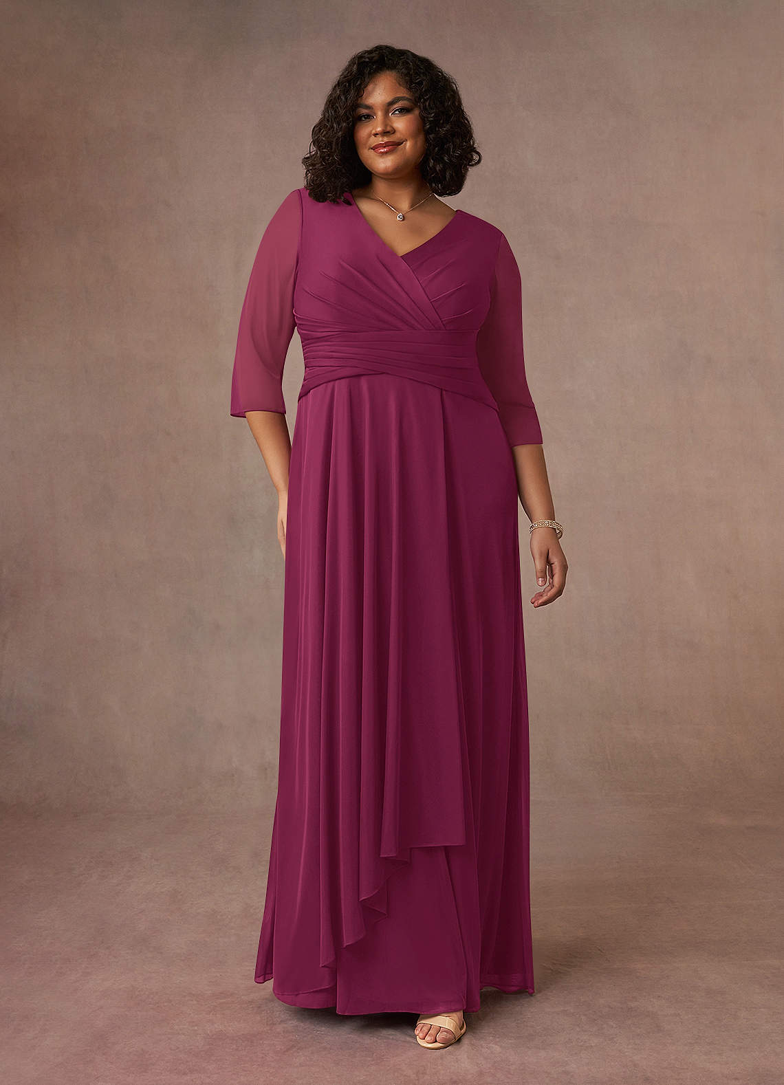 Azazie Annetta Mulberry A-Line V-Neck Pleated Mesh Dress | Azazie