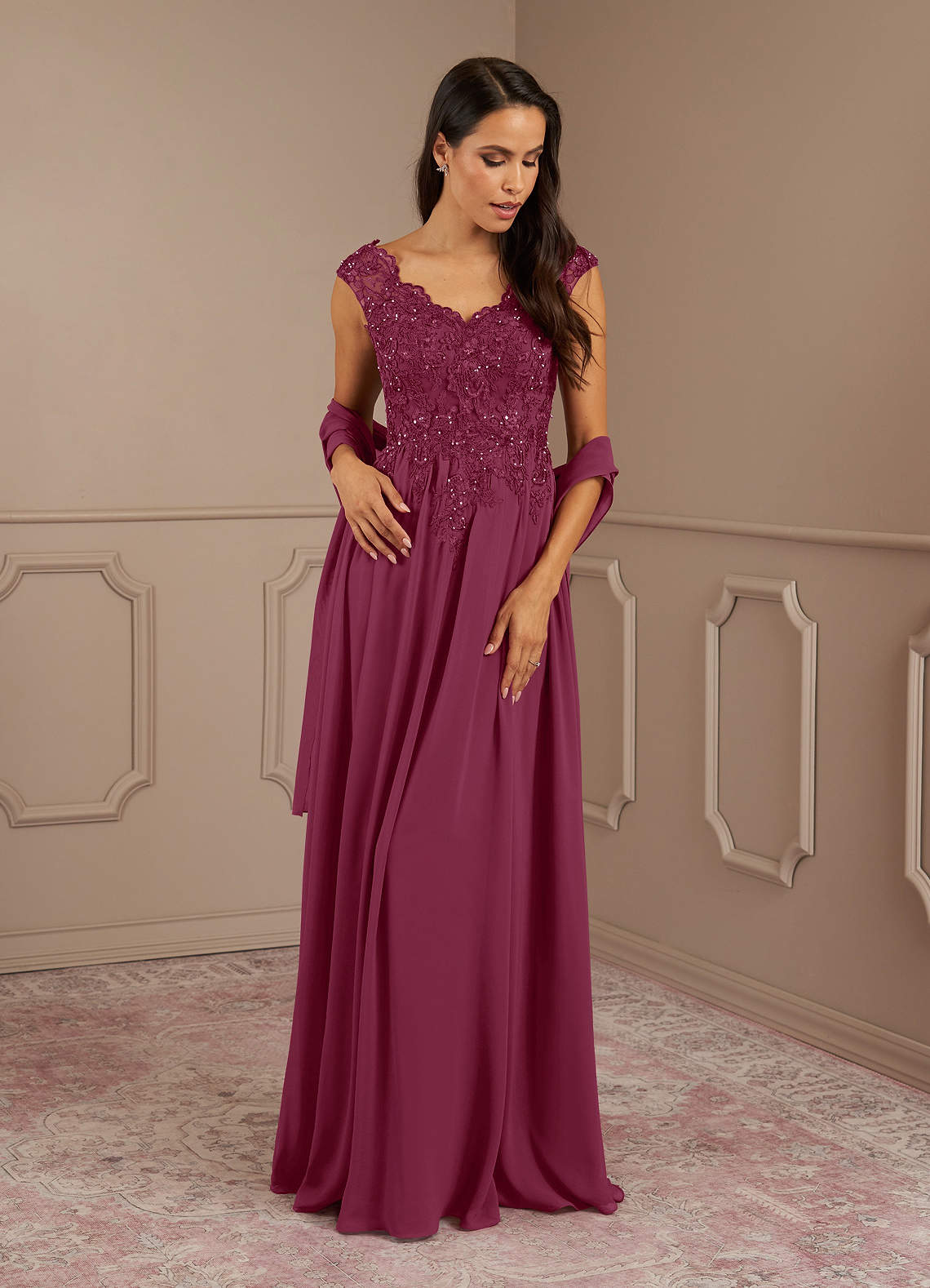 Azazie Amethyst Mulberry A Line V Neck Sequins Chiffon Dress Azazie
