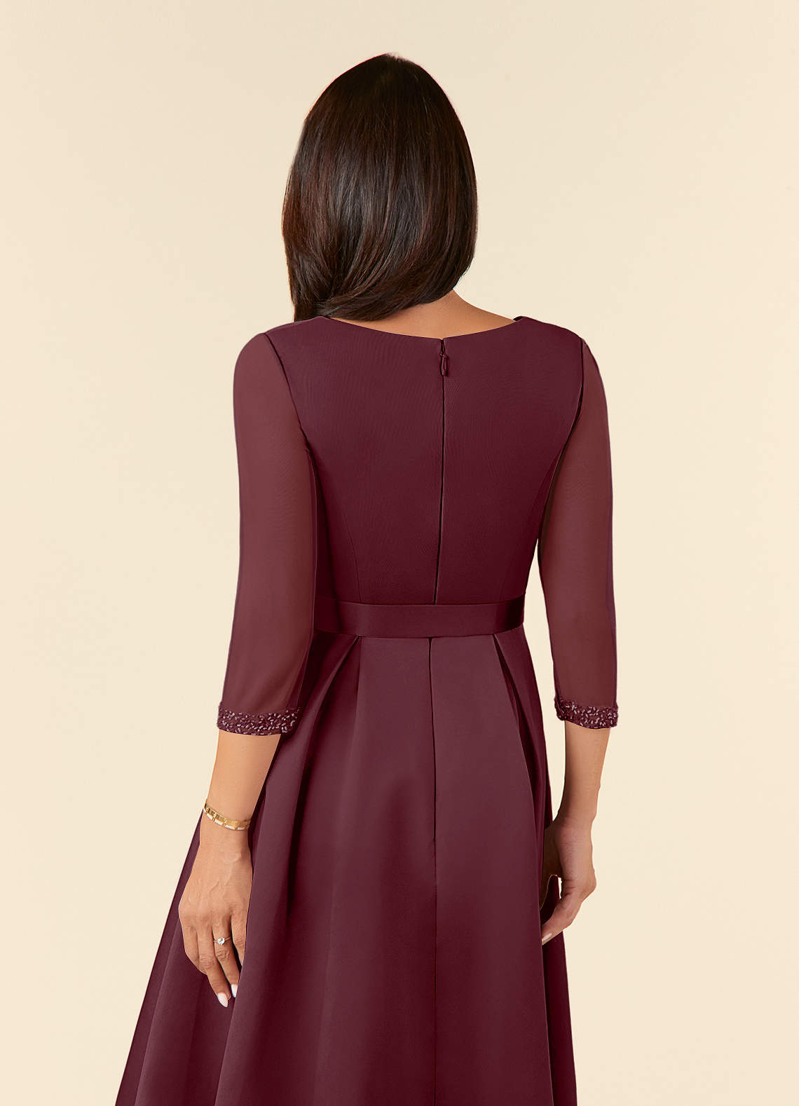 Cabernet Azazie Maritza Cabernet A-Line Pleated Matte Satin Dress | Azazie