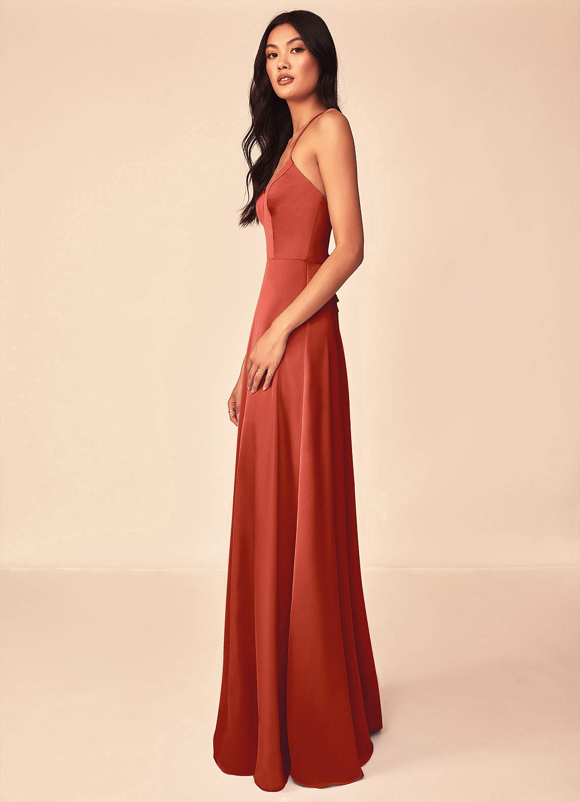 Rust Azazie Mei Stretch Satin Dress Bridesmaid Dresses | Azazie