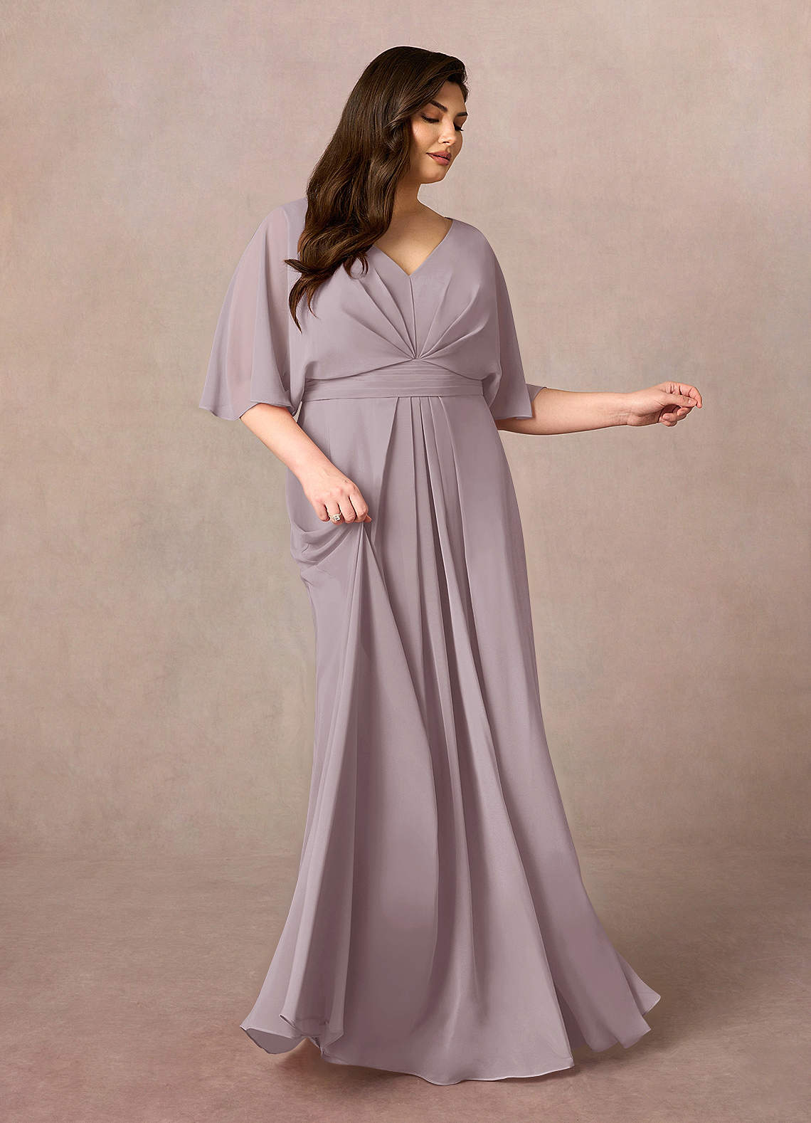 Azazie Oksana Dusk A-Line V-Neck Pleated Chiffon Dress | Azazie