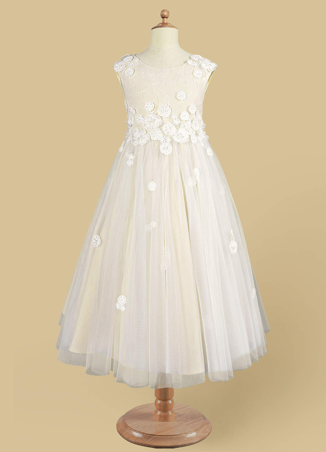 Azazie Alie Diamond White Champagne A-Line Lace Tulle Dress | Azazie