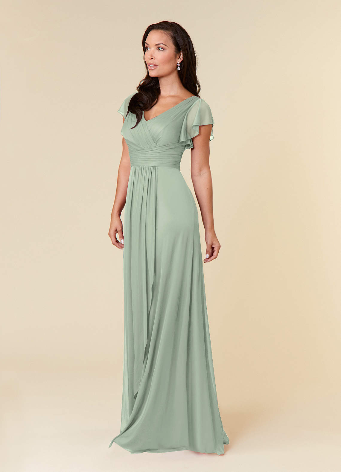 Dusty Sage Azazie Reneya A-Line Pleated Mesh Floor-Length Dress | Azazie