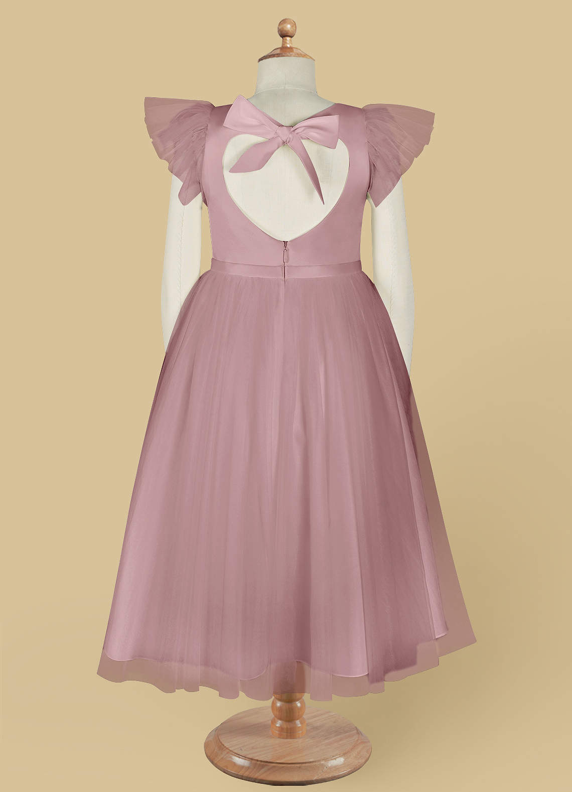 Dusty Rose Azazie Aviana A-Line Tulle Knee-Length Dress with Sleeves ...