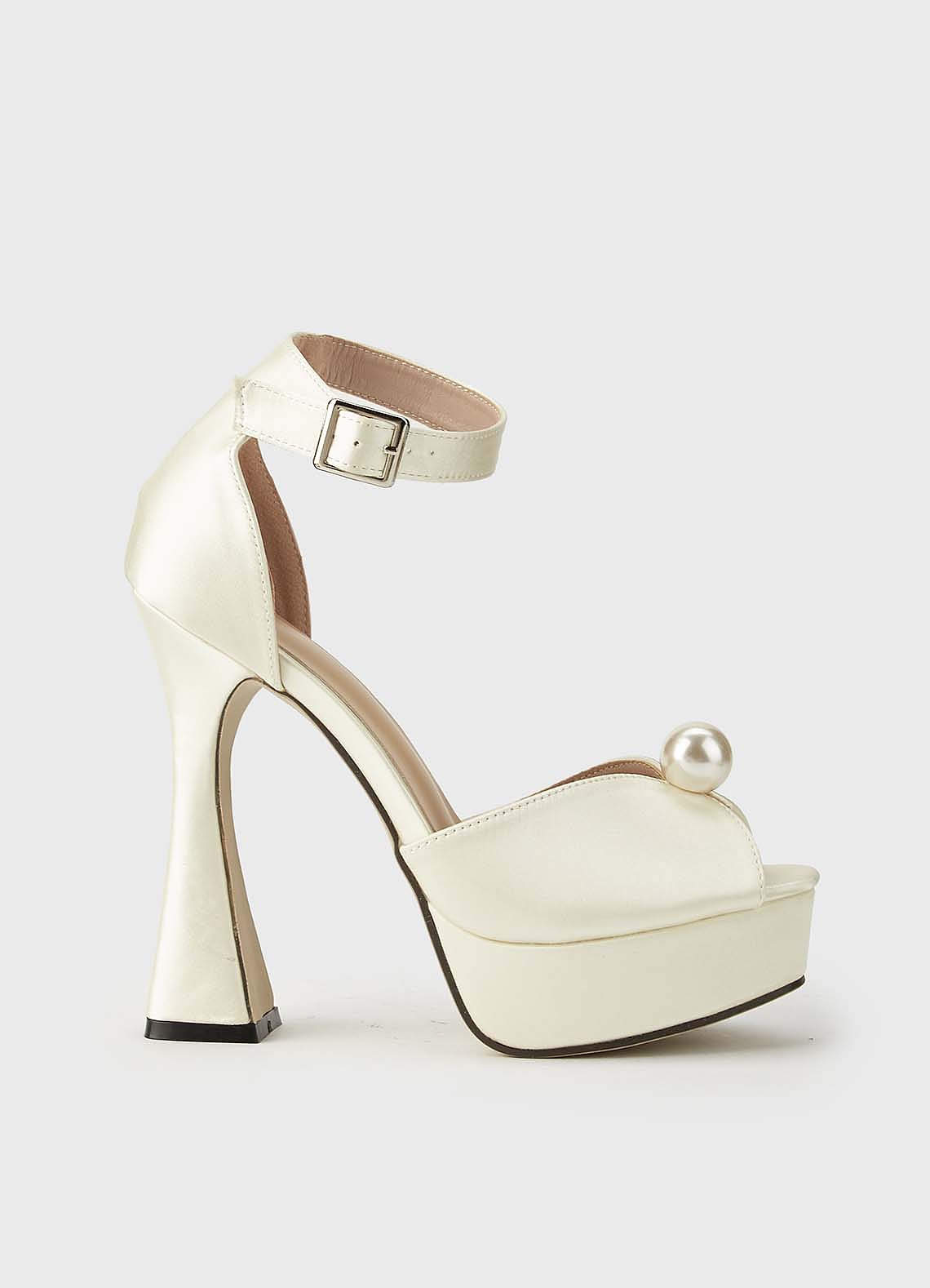 Ivory Satin Pearl Platform Heels | Azazie UK