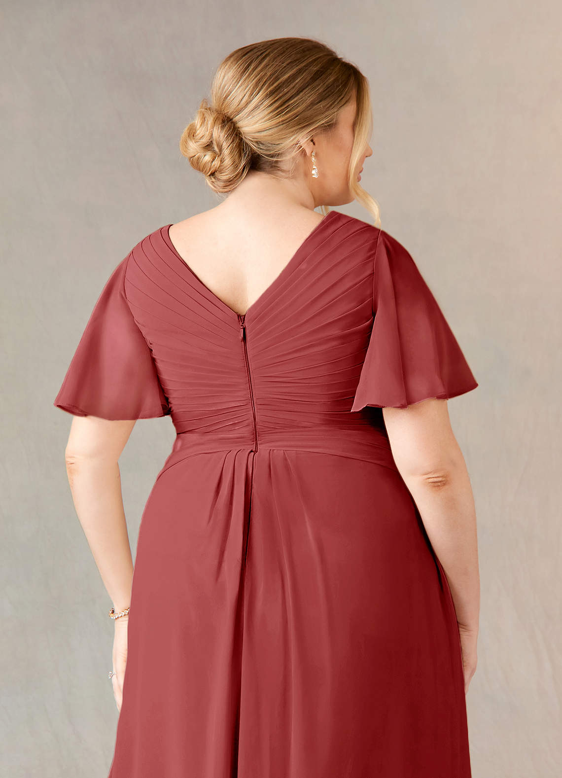 Azazie Morning Glory Rust A-Line V-Neck Ruched Chiffon Dress Mother of ...