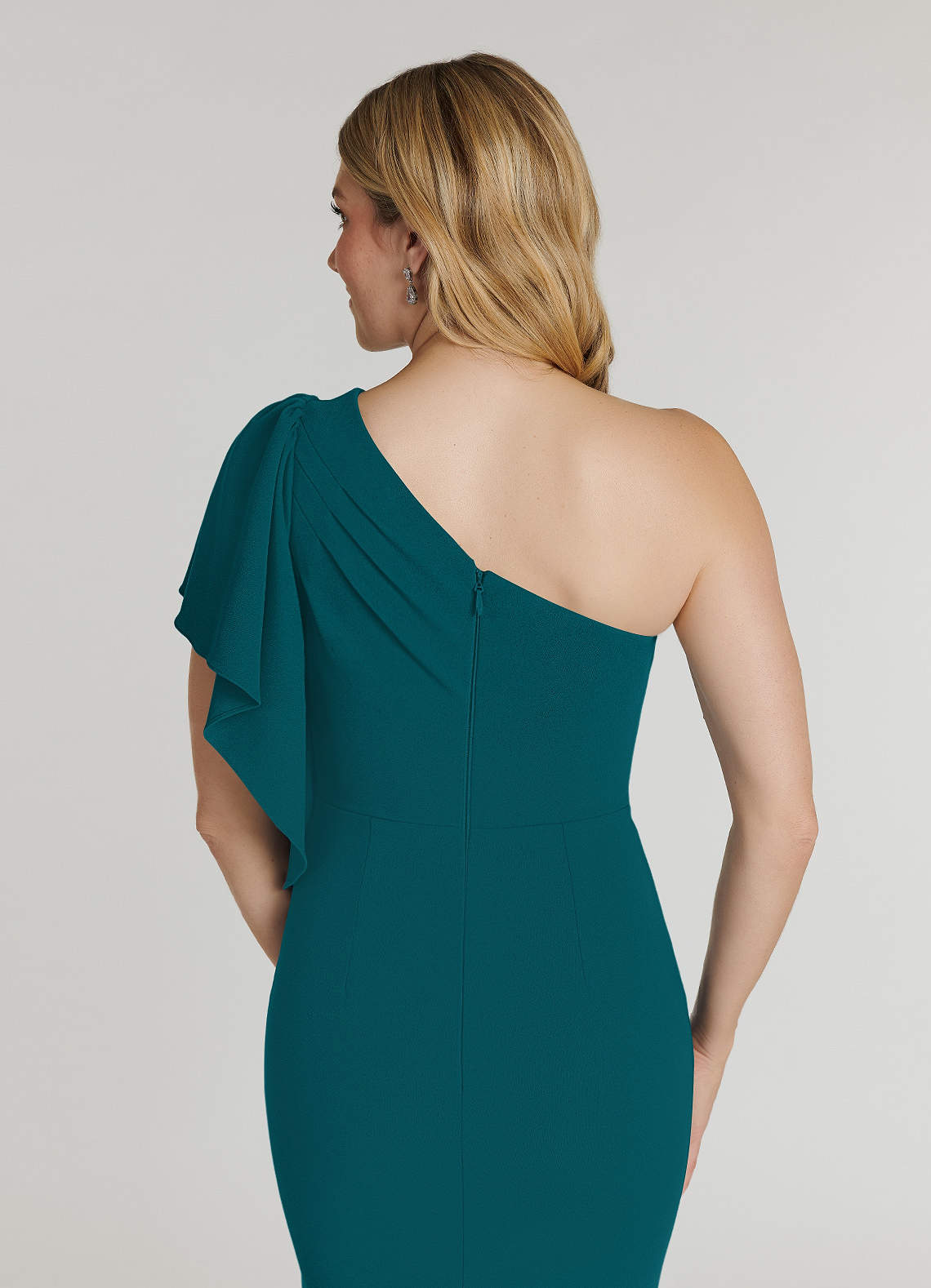 Peacock Azazie Pia Mermaid Pleated Stretch Crepe Sweep train Dress | Azazie