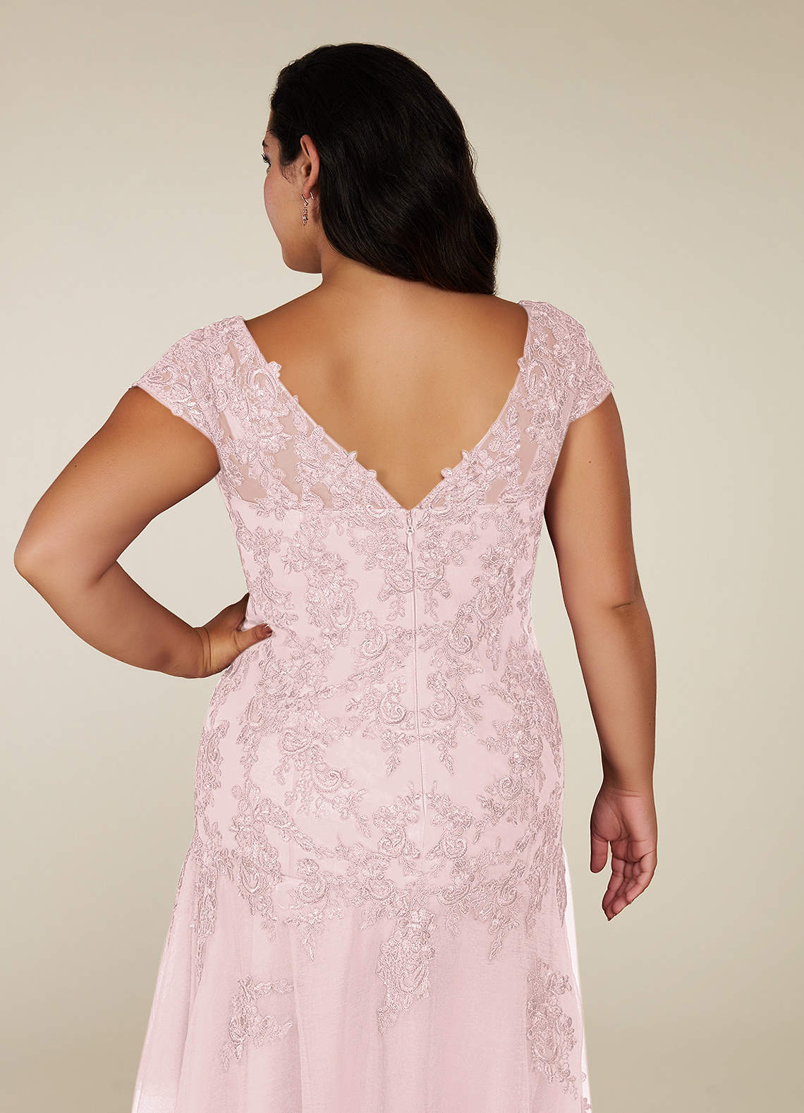 Blushing Pink Azazie Romy Mermaid V-Neck Sequins Tulle Floor-Length ...