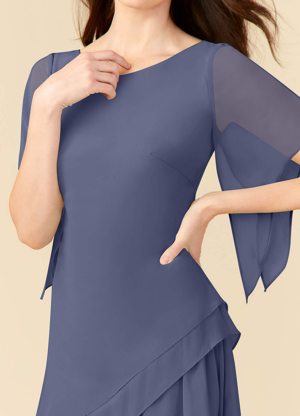Stormy Azazie Louisa A Line Scoop Chiffon Knee Length Dress Azazie