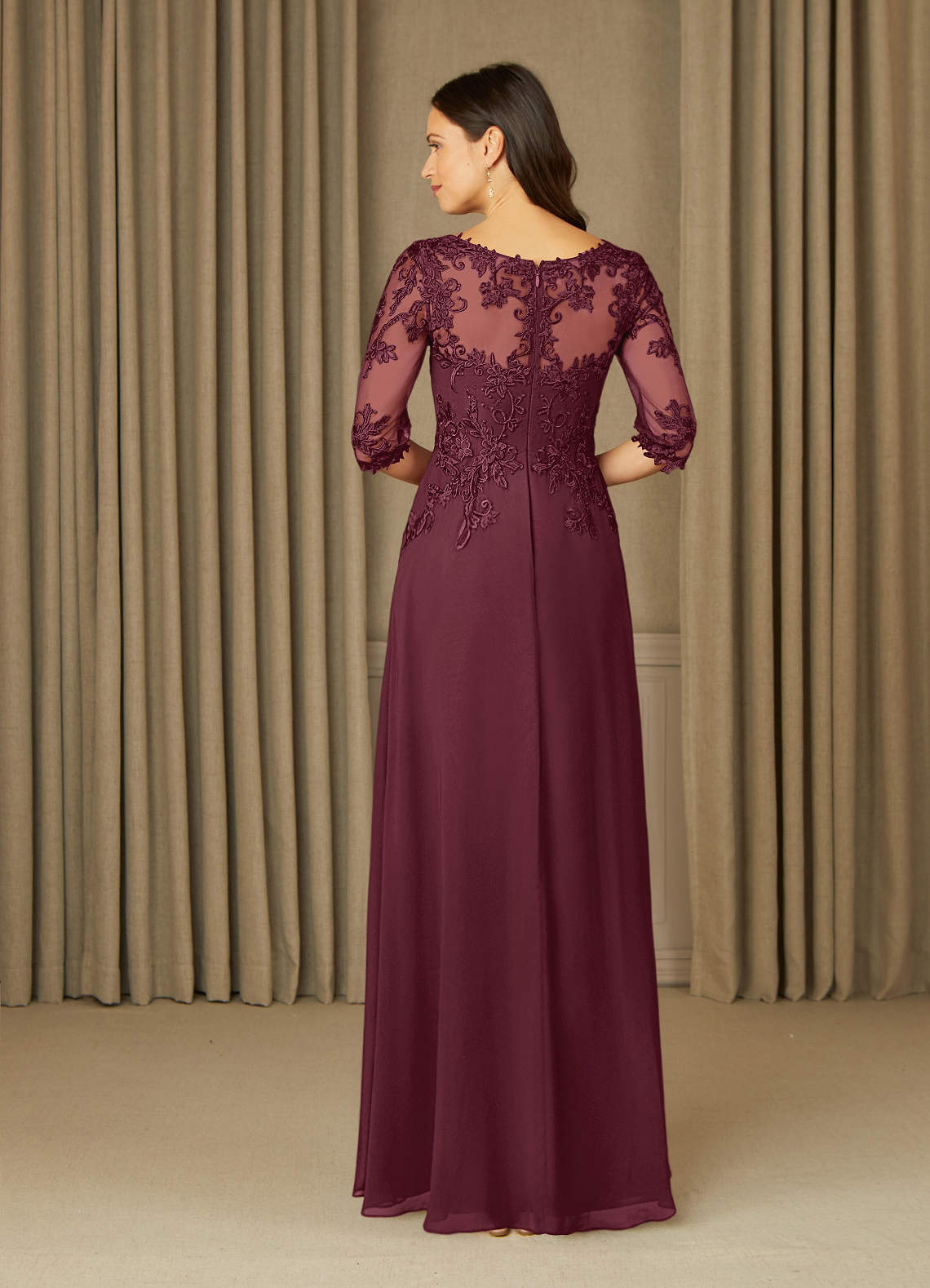 Cabernet Azazie Dorella Cabernet A-Line Lace Chiffon Dress | Azazie