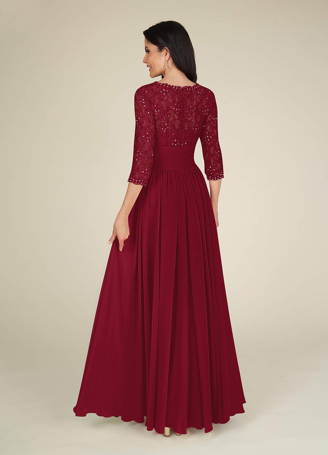 Azazie Olga Burgundy A-Line Lace Chiffon Dress | Azazie