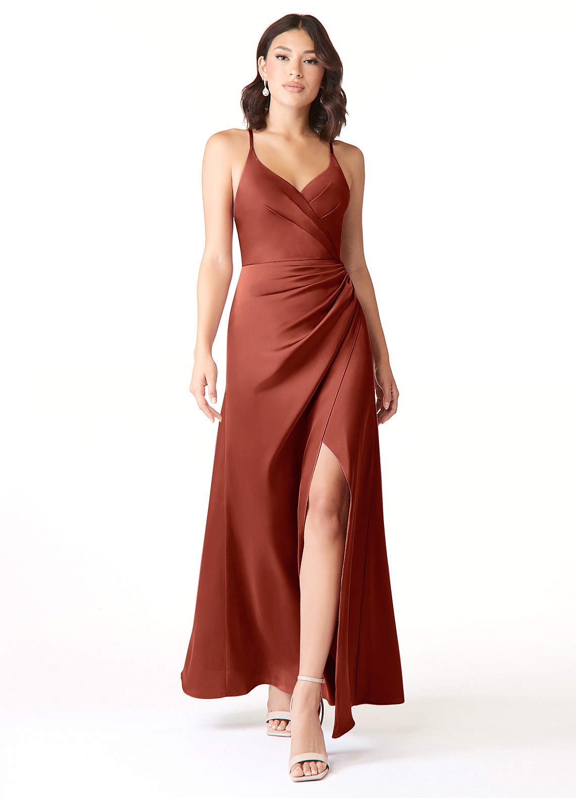 Terracotta Azazie Geanna Stretch Satin Dress Bridesmaid Dresses | Azazie