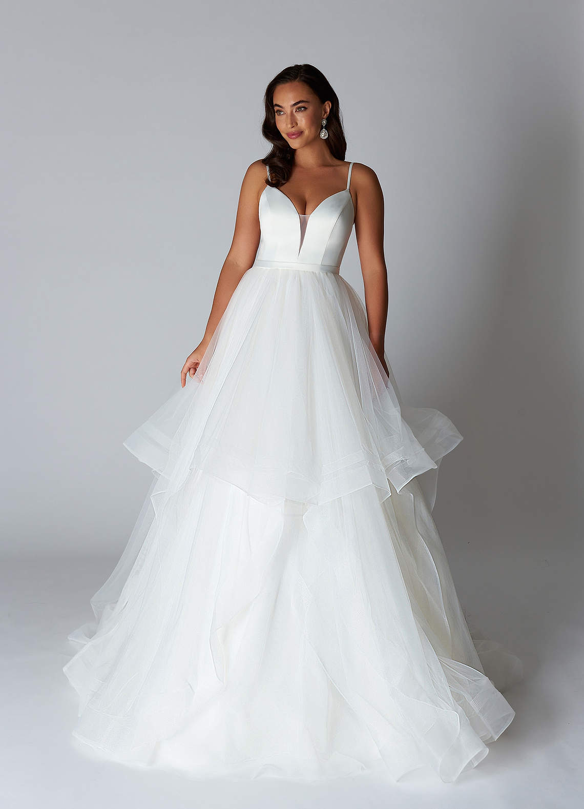 Diamond White Azazie Lizabeth Ball-Gown Ruched Satin Sweep Train Dress ...