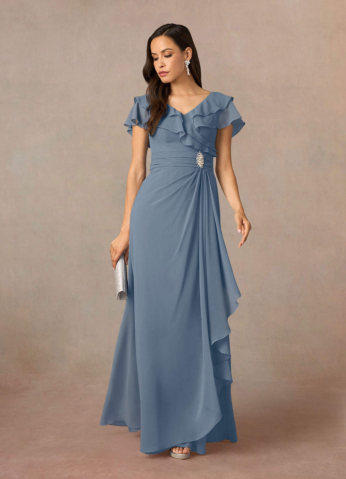 Azazie Snapdragon Twilight A-Line V-Neck Ruched Chiffon Dress | Azazie