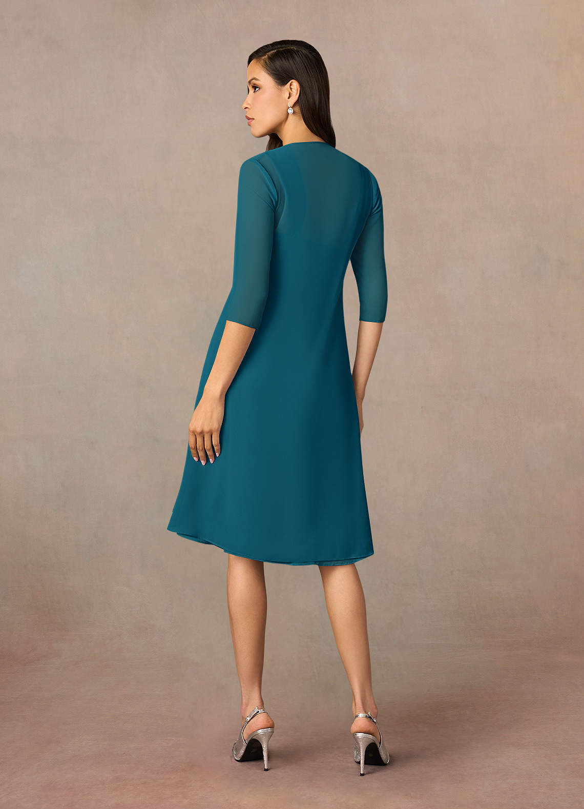 Azazie Olivia Ink Blue A-Line Square Neckline Pleated Chiffon Dress ...