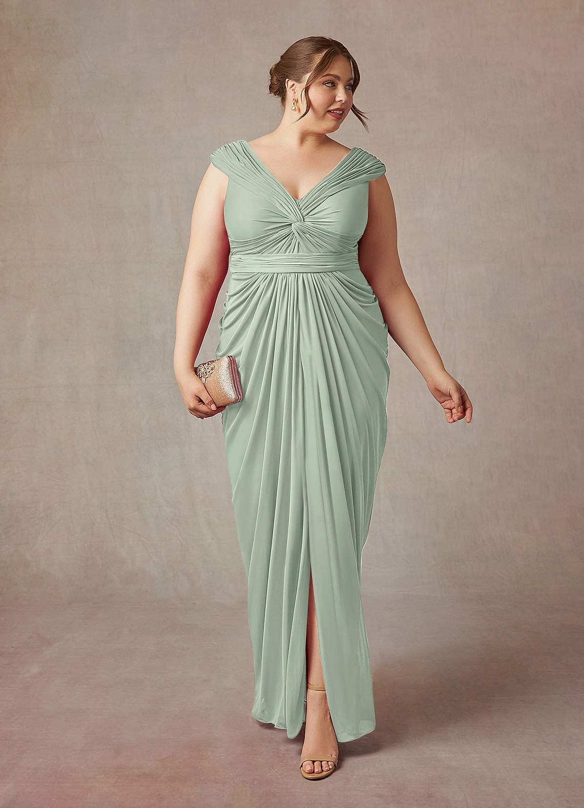Azazie Lisolette Dusty Sage Sheath Pleated Mesh Dress Azazie Ca