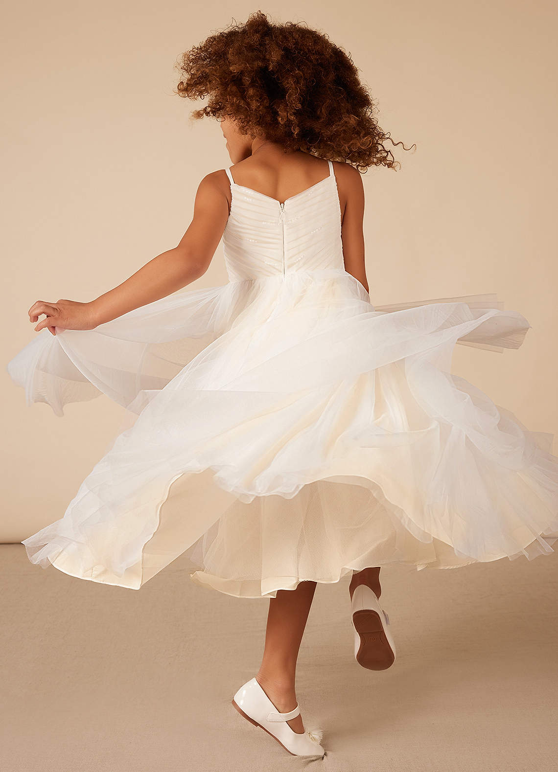 Diamond White/Champagne Azazie Amya A-Line Pleated Tulle Ankle-Length ...