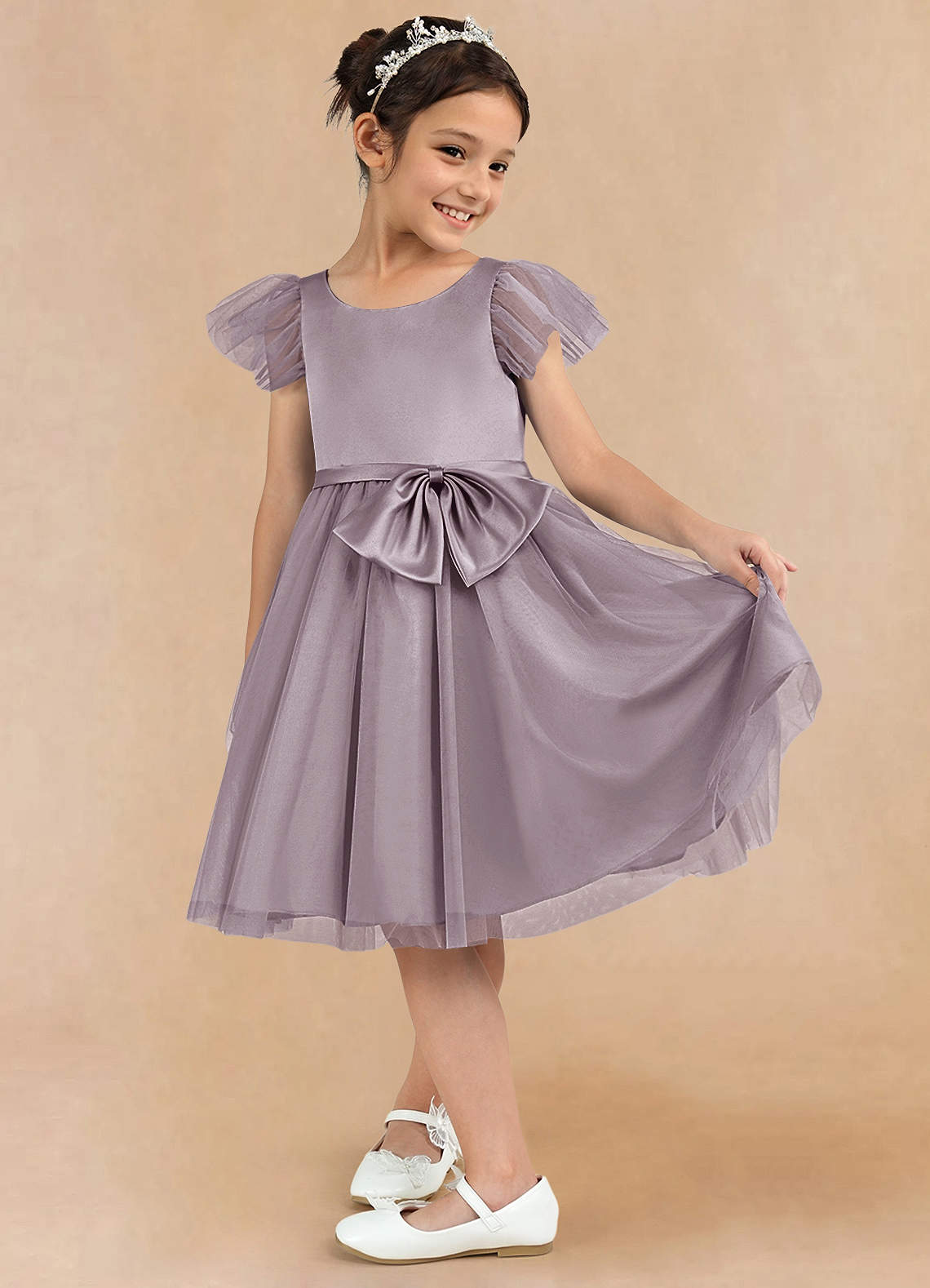 Dusk Azazie Midna Dusk A-Line with Sleeves Tulle Dress | Azazie
