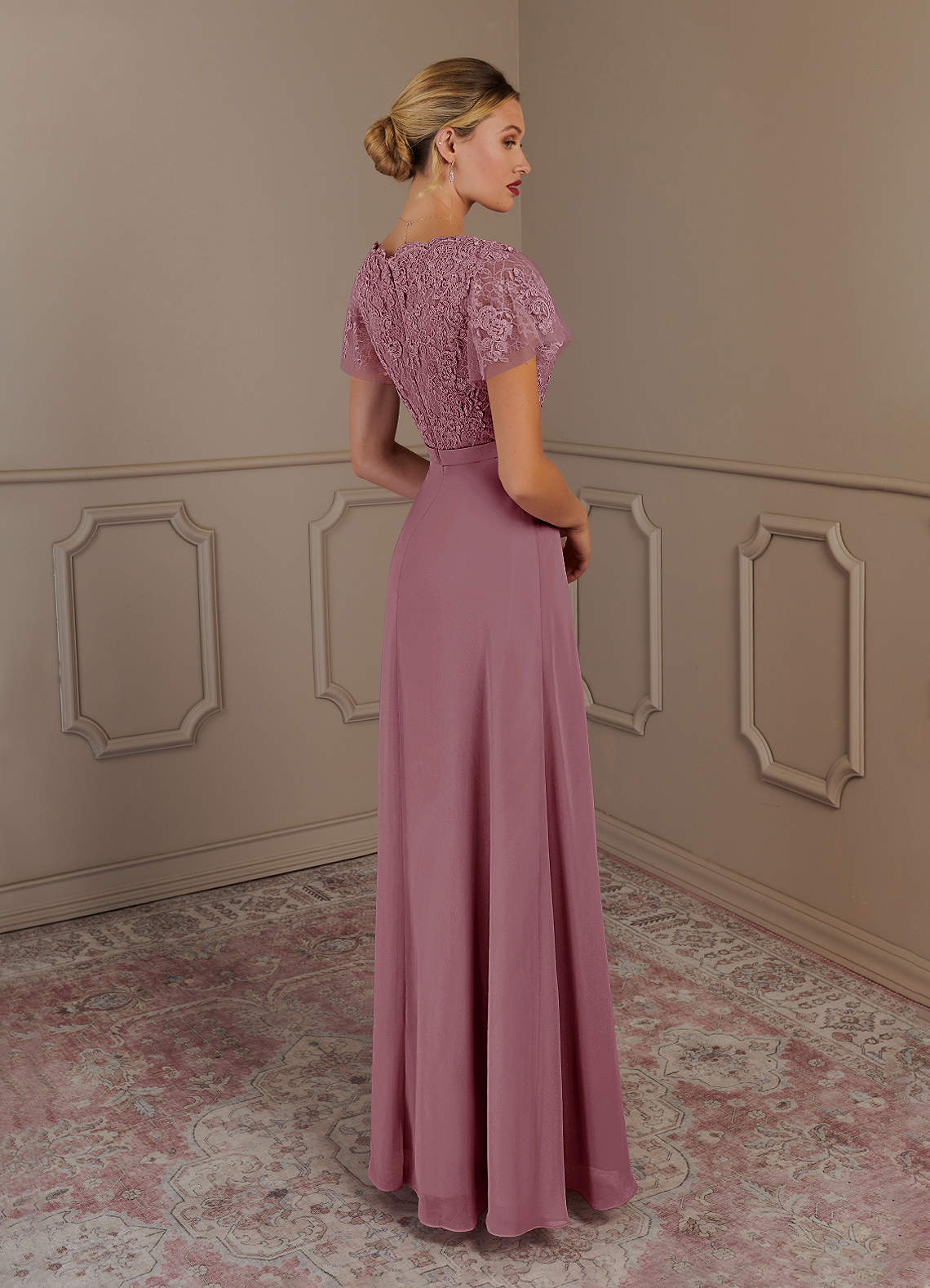 Azazie Singer Vintage Mauve A-Line V-Neck Lace Chiffon Dress | Azazie