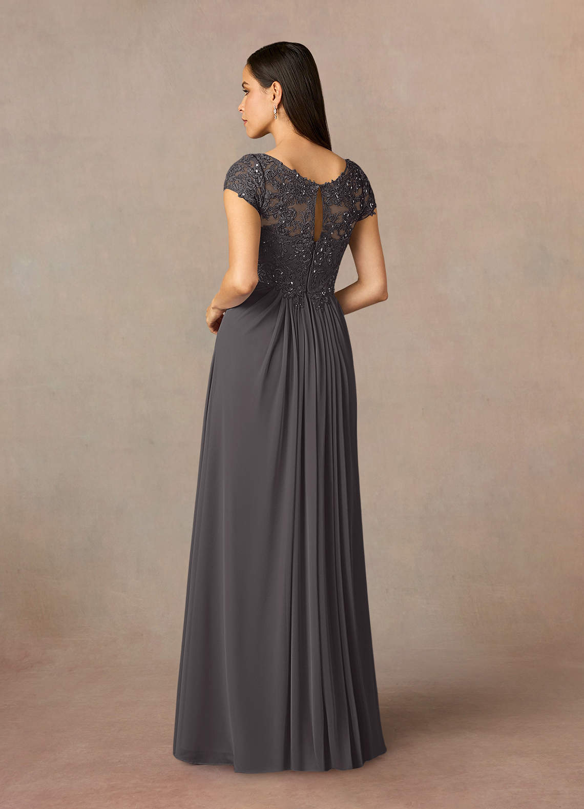 Steel Grey Azazie Macy A-Line V-Neck Sequin Lace Lace Floor-Length ...