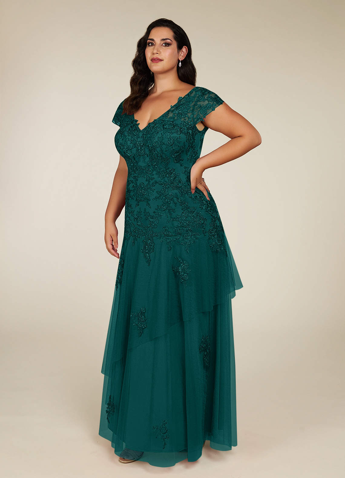 Azazie Romy Peacock Mermaid V-Neck Sequins Tulle Dress | Azazie