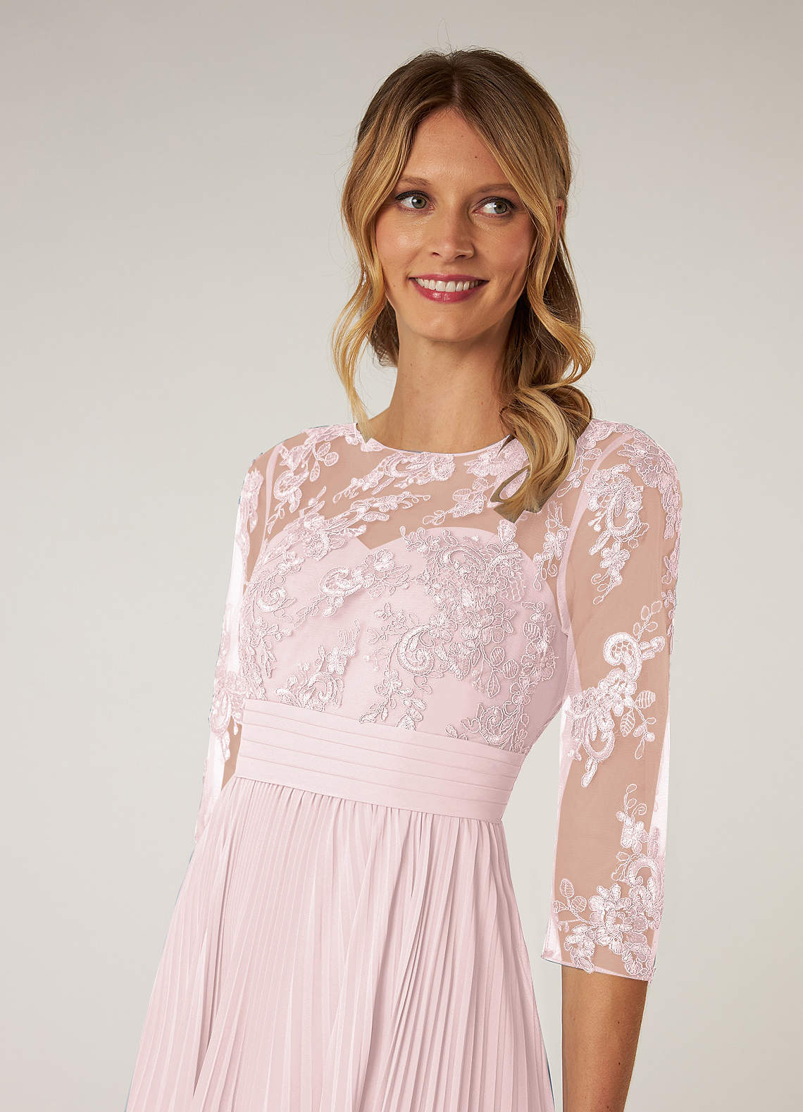 Blushing Pink Azazie Tutu A-Line Boatneck Lace Chiffon Tea-Length Dress ...