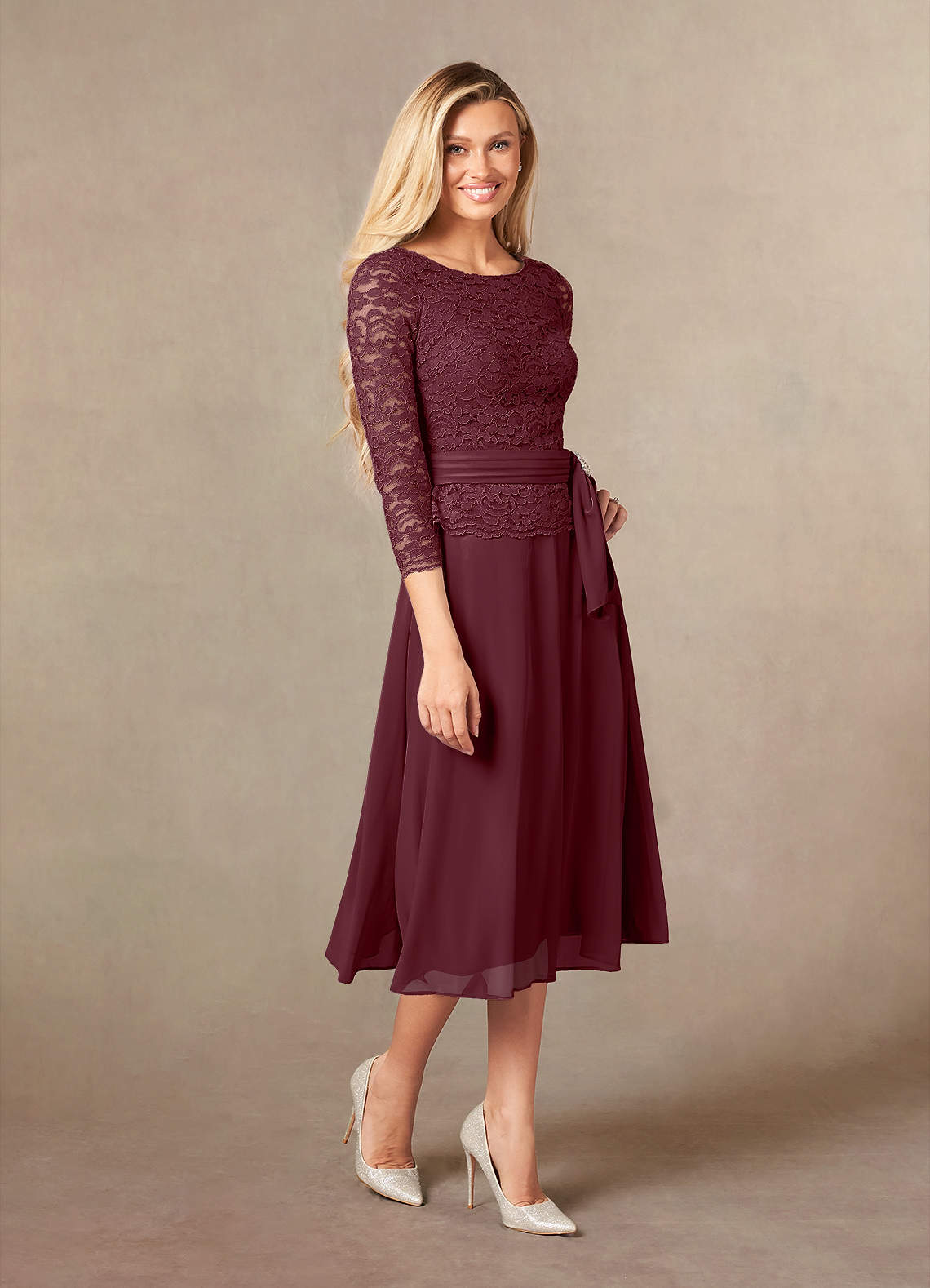 Azazie Charlee Cabernet A-Line Lace Dress | Azazie