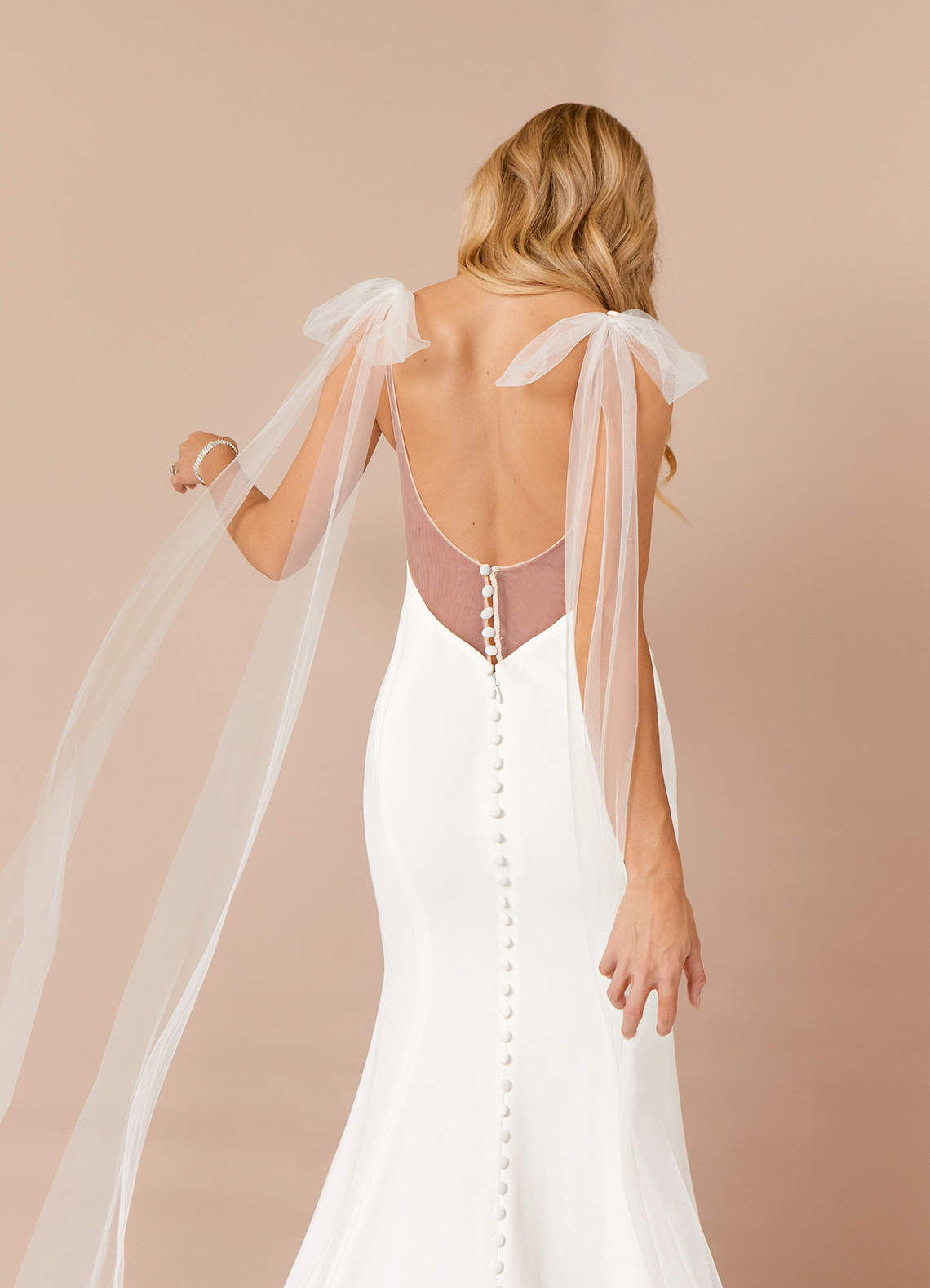 Diamond White/Mocha Azazie Sharen Mermaid Stretch Crepe Chapel Train ...