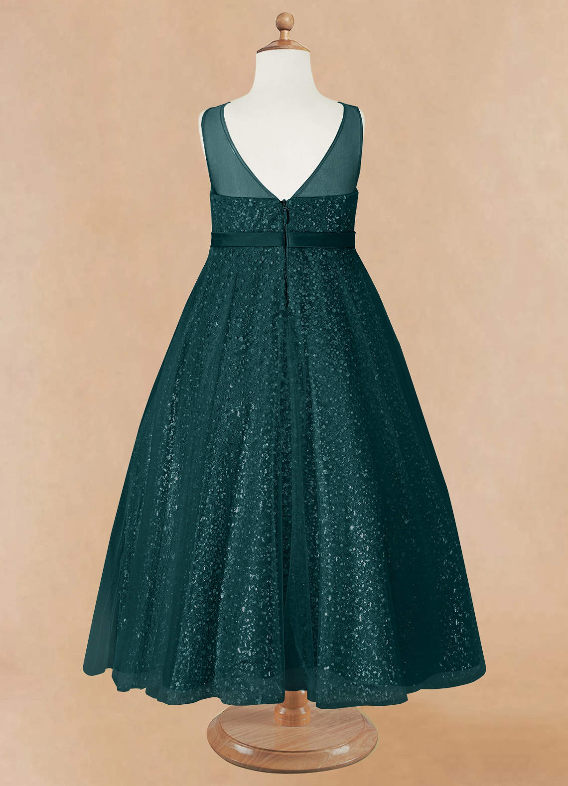 Pine Azazie Siwa Pine A-Line Beaded Tulle Dress | Azazie