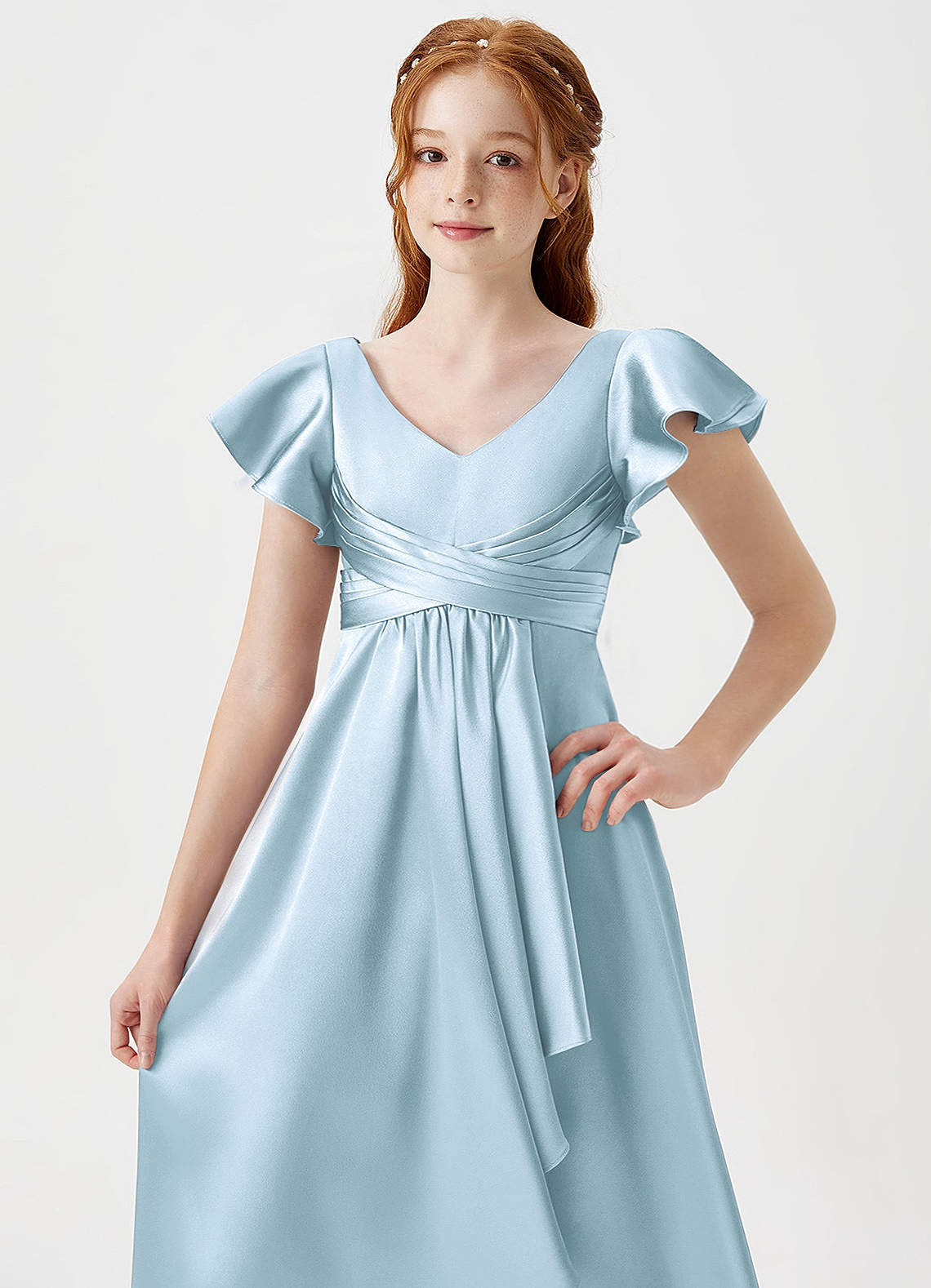 Azazie Omari Junior Bridesmaid Dress in Sky Blue | Azazie AU