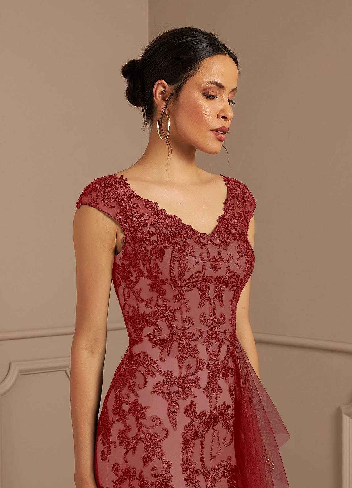 Azazie Melena Rust Champagne Mermaid Lace Tulle Dress | Azazie