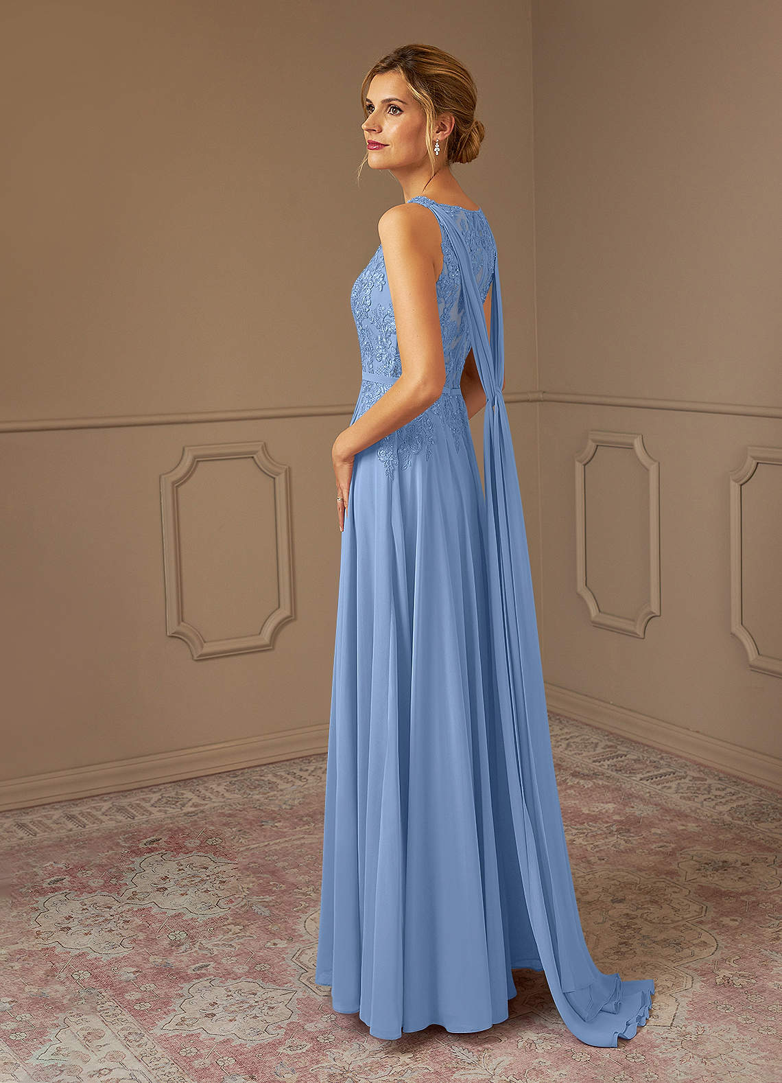 Steel Blue Azazie Joules A-Line Sequins Chiffon Floor-Length Dress | Azazie