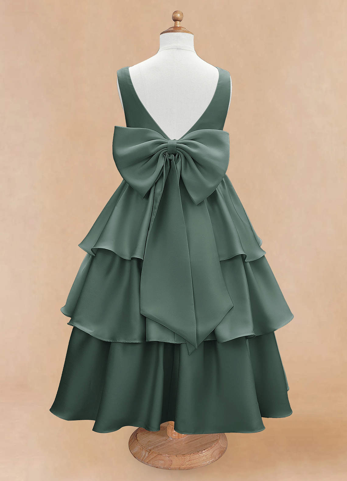 Azazie Margie Eucalyptus A-Line Bow Stretch Satin Dress | Azazie