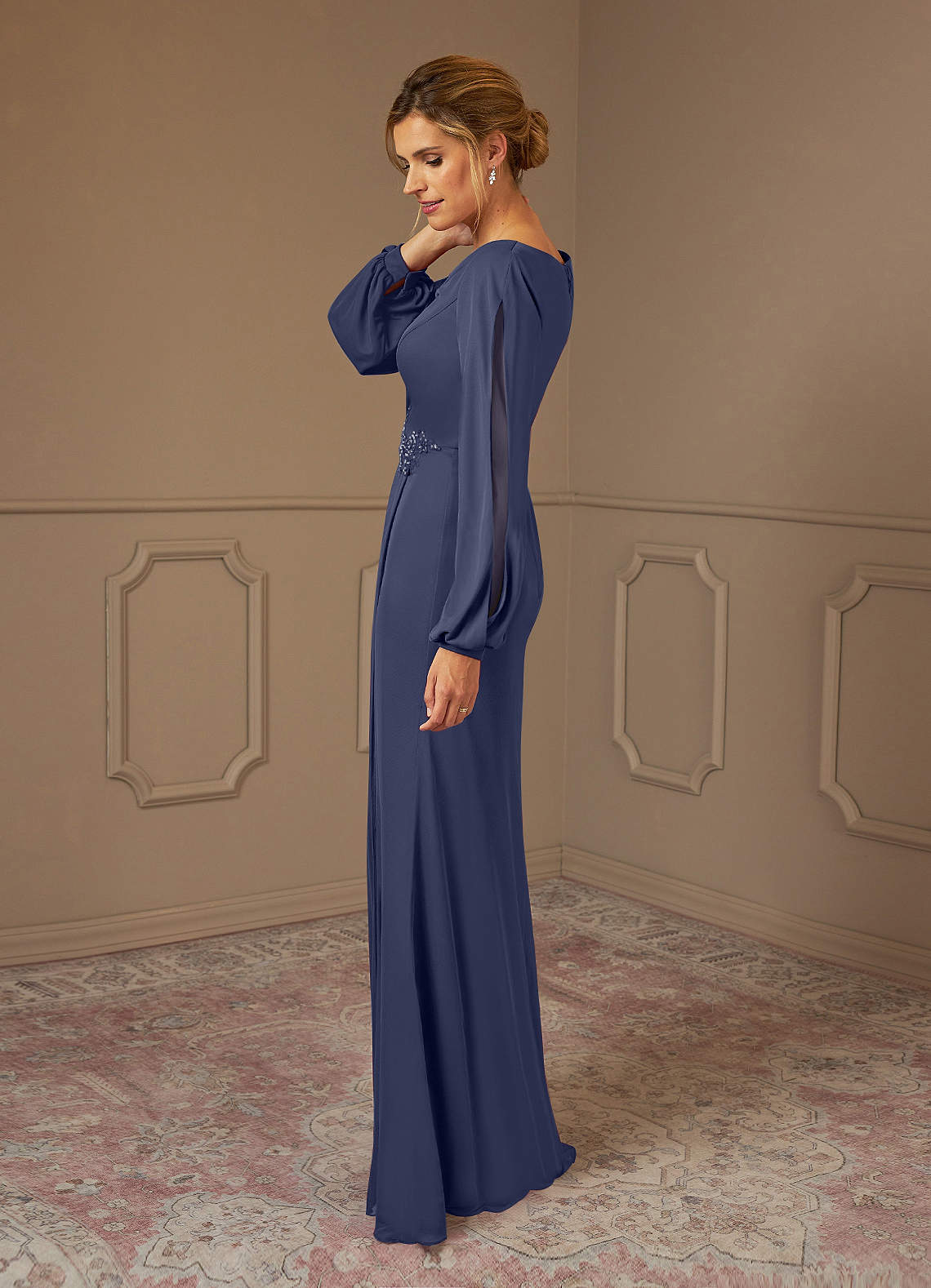 Azazie Satasha Stormy A-Line Cowl Neckline Lace Mesh Dress | Azazie